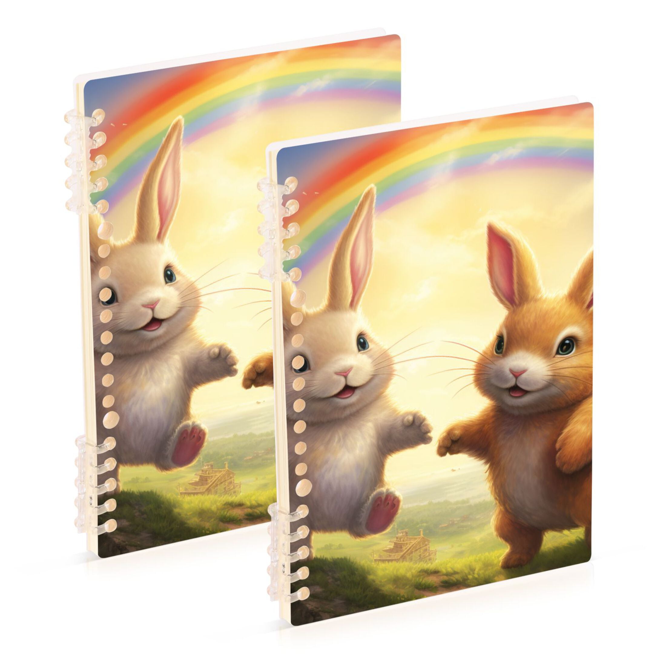 Rabbits and Rainbow Grassland Ring Binder Notebook Journey Note Diary ...