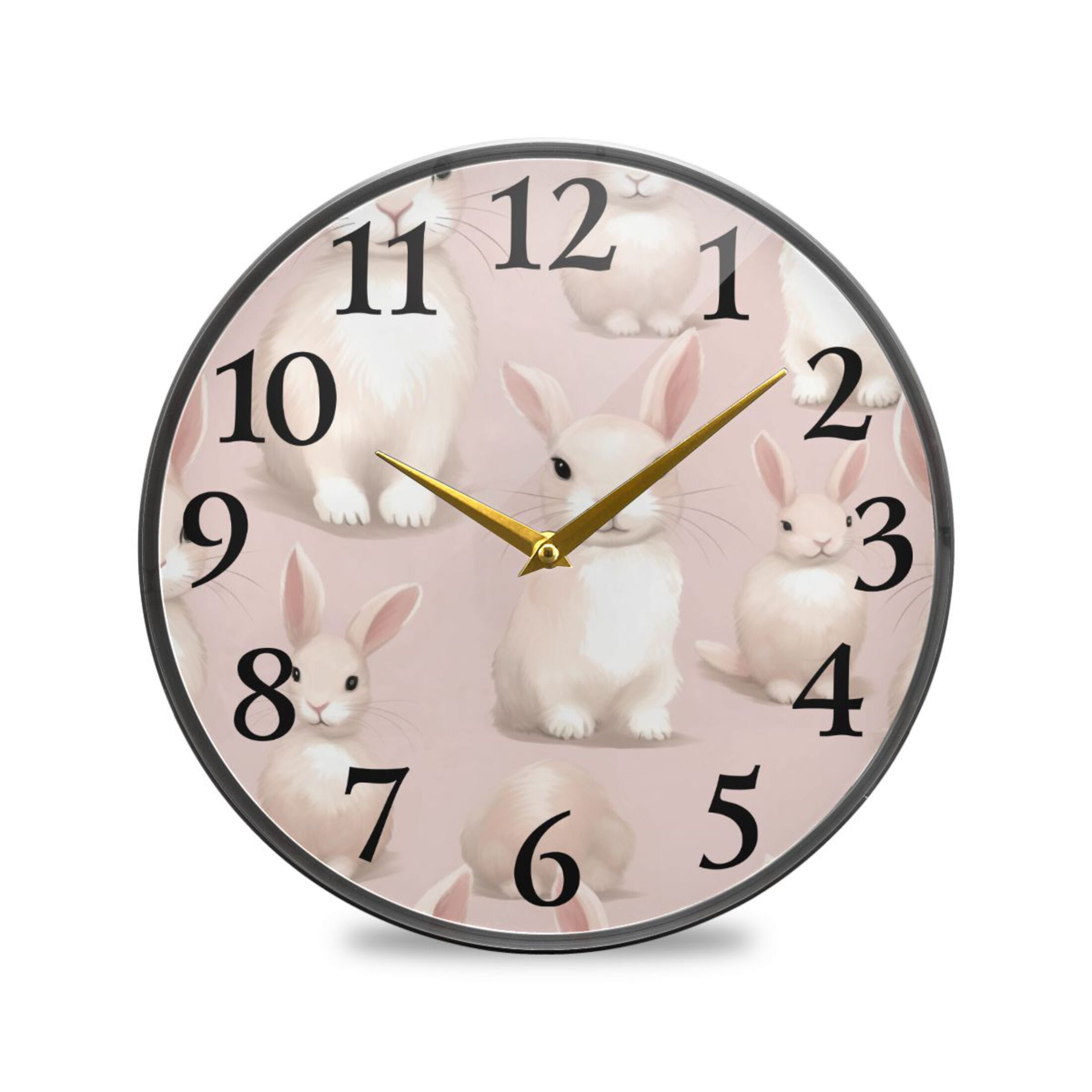 Rabbits on Pink Wall Clocks Battery Operated 9.5 Inch Round Clock ...