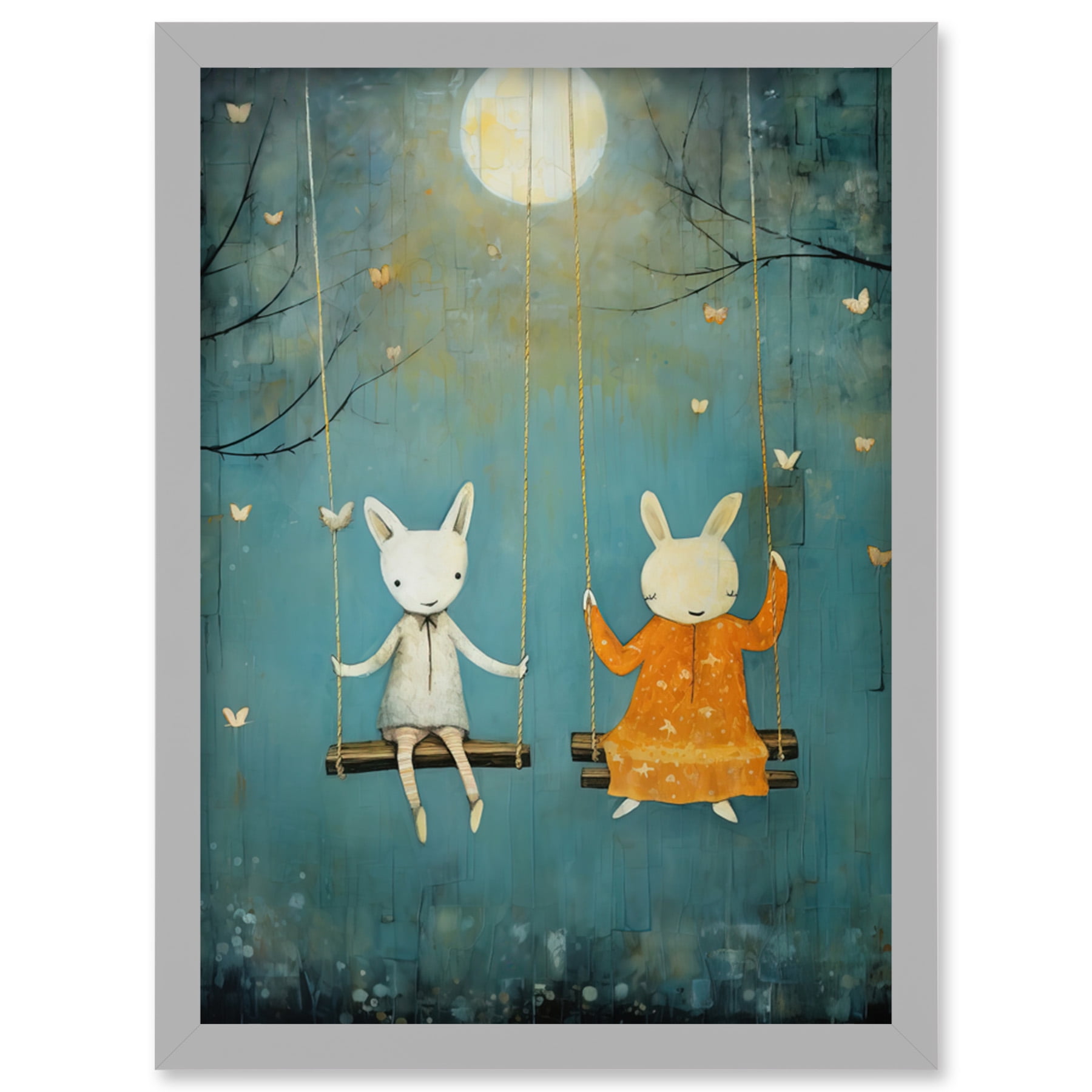 Rabbits on a Swing with Moonlit Butterflies Calming Baby Nursery ...