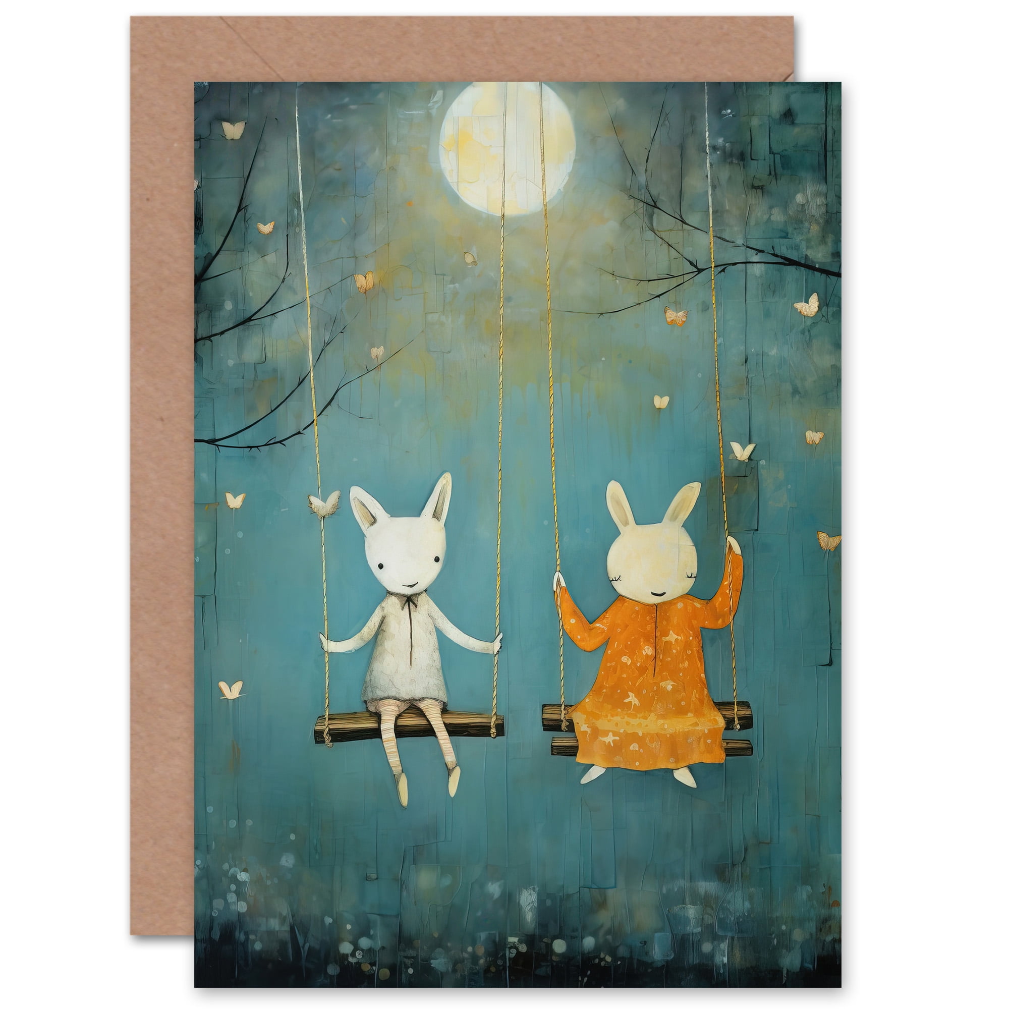 Rabbits on a Swing with Moonlit Butterflies for Child Children Kids ...