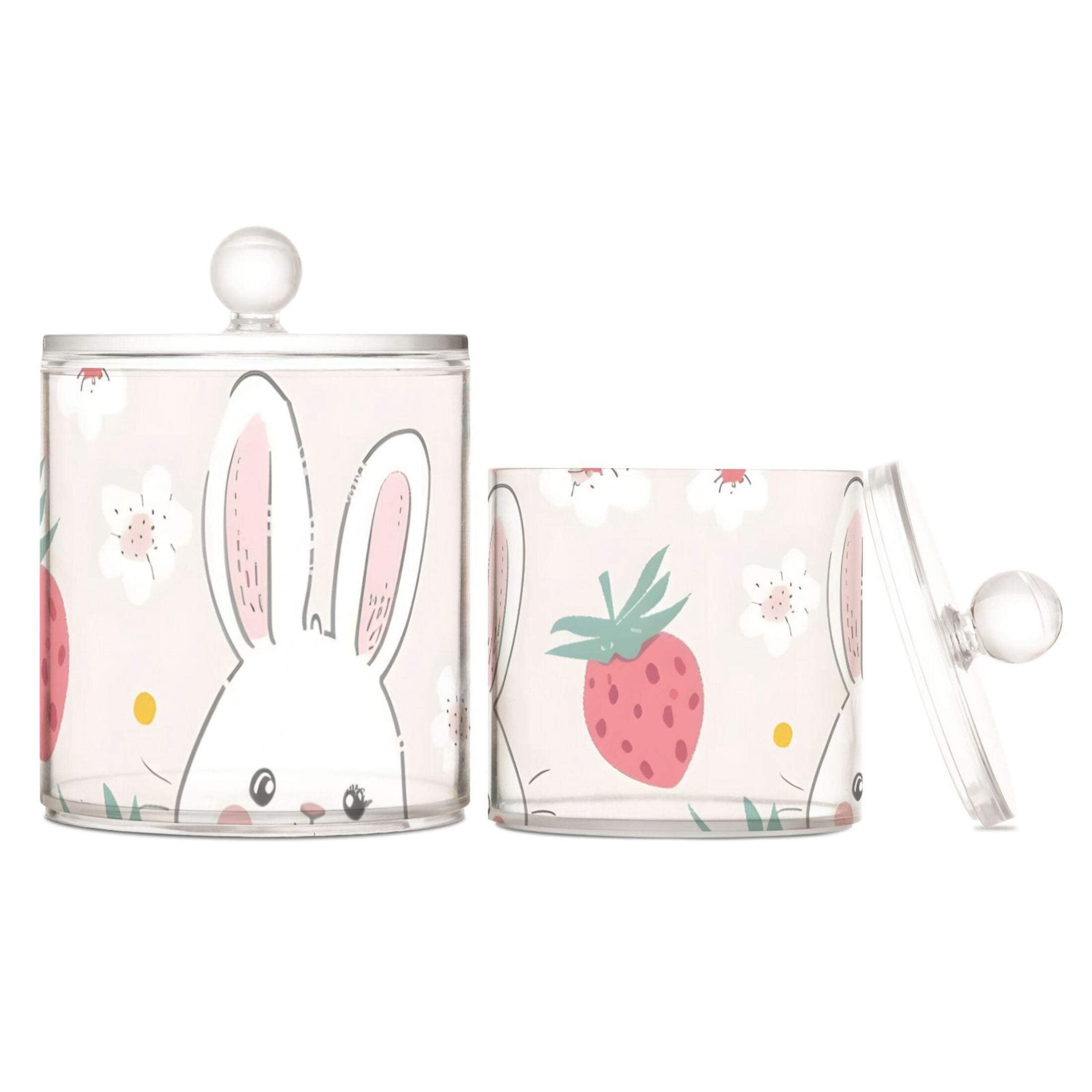 Rabbits with Berries Flowers Leaves Translucent Plastic Cans Storage ...