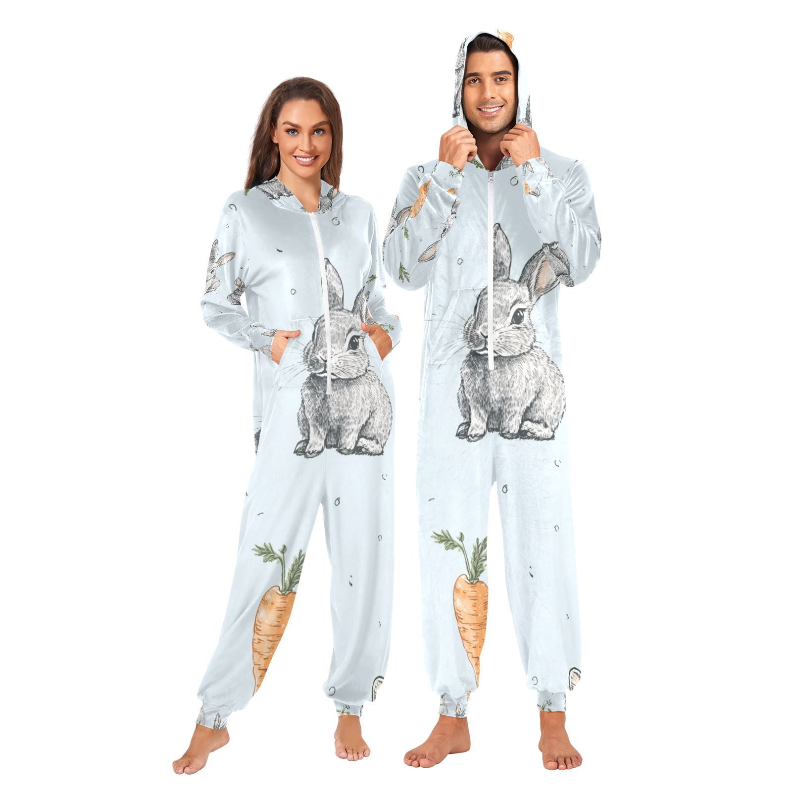 Rabbits with Carrots Adult Unisex Onesie Pajamas Slim Fit One Piece ...
