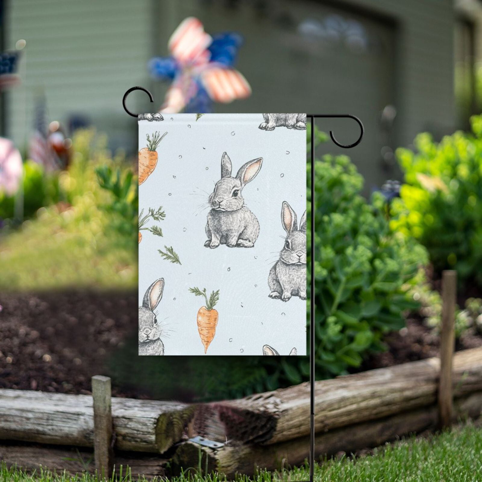 Rabbits with Carrots Garden Flag Double Sided Outdoor Banners for ...
