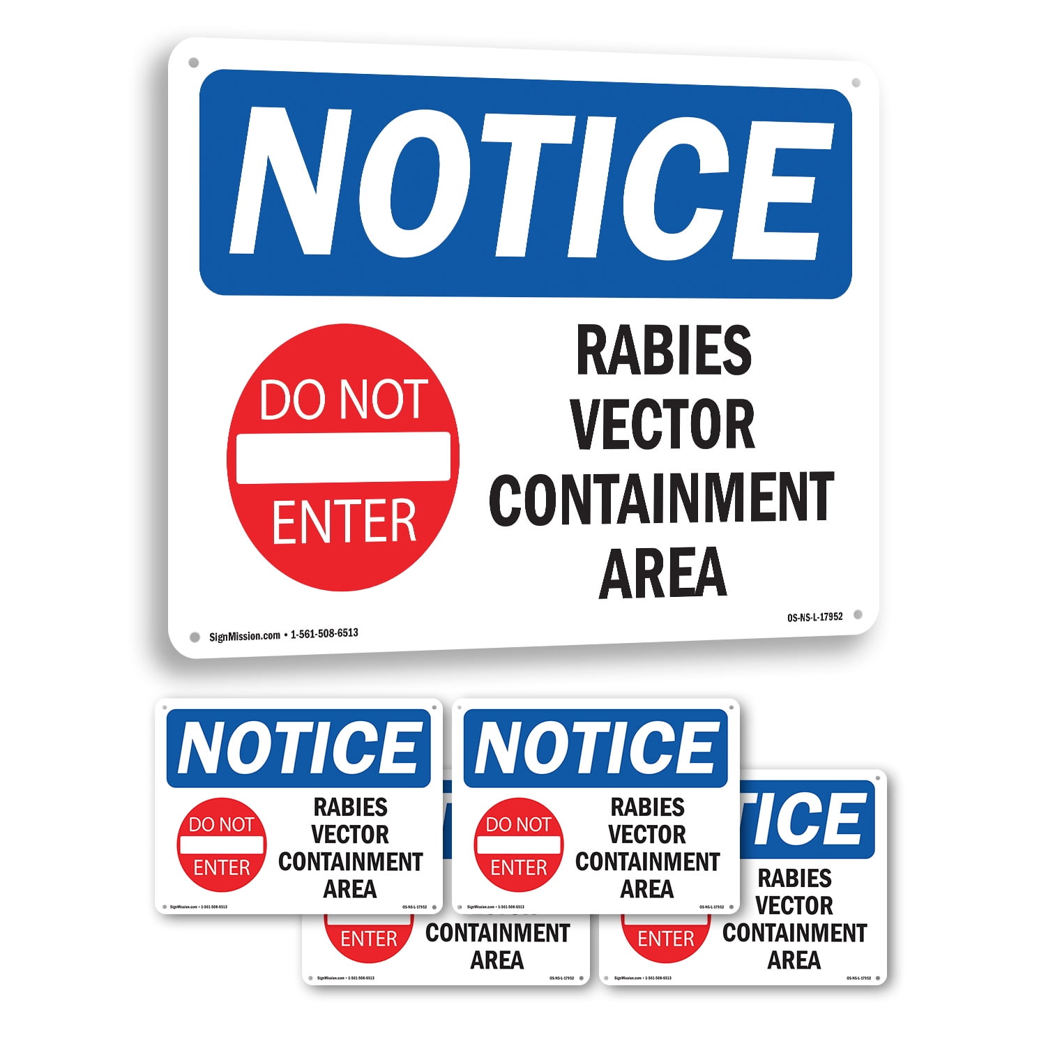 Rabies Vector Containment Area OSHA Notice Rigid Plastic Sign 24 Inch x ...