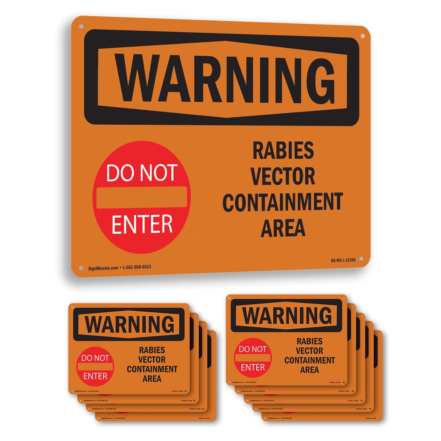 Rabies Vector Containment Area With Symbol OSHA WARNING Rigid Plastic ...