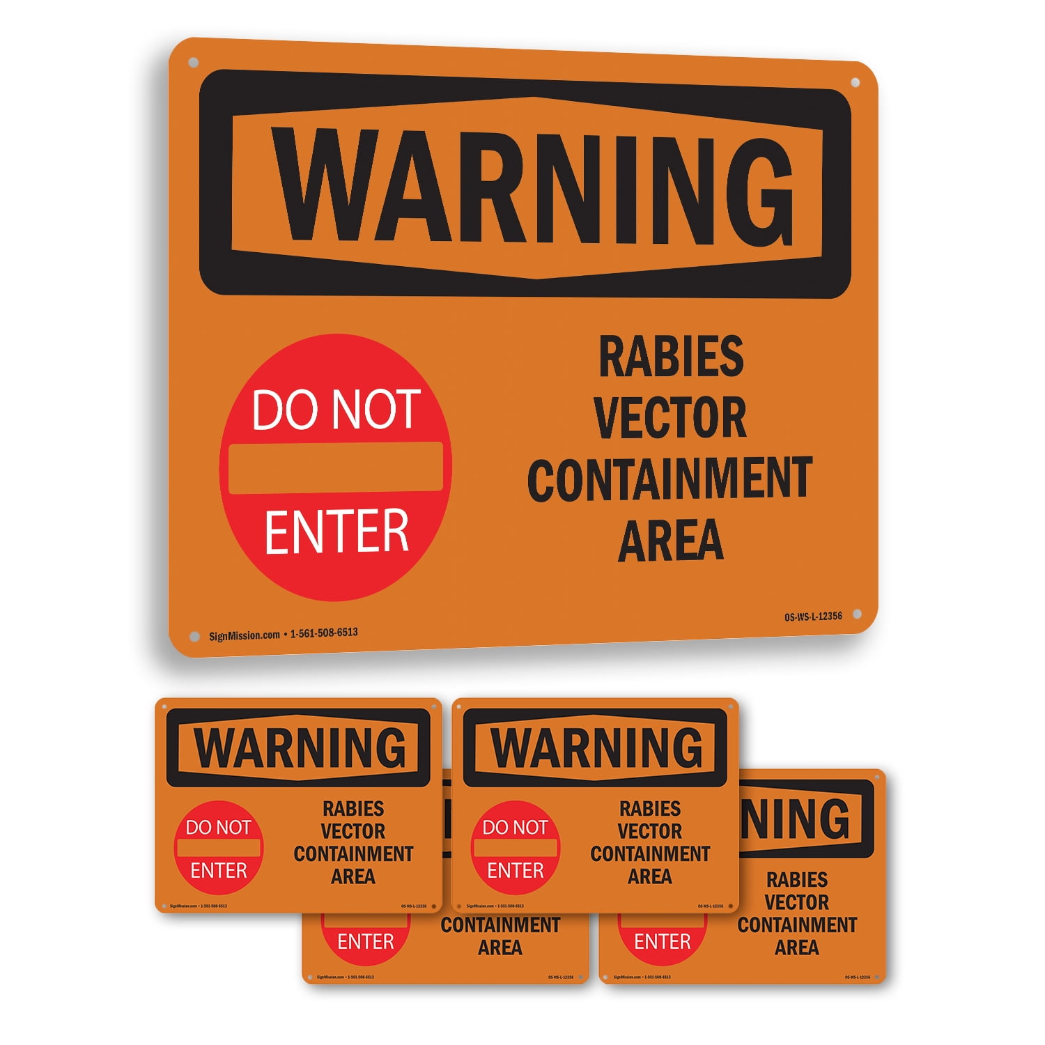 Rabies Vector Containment Area With Symbol OSHA WARNING Rigid Plastic ...