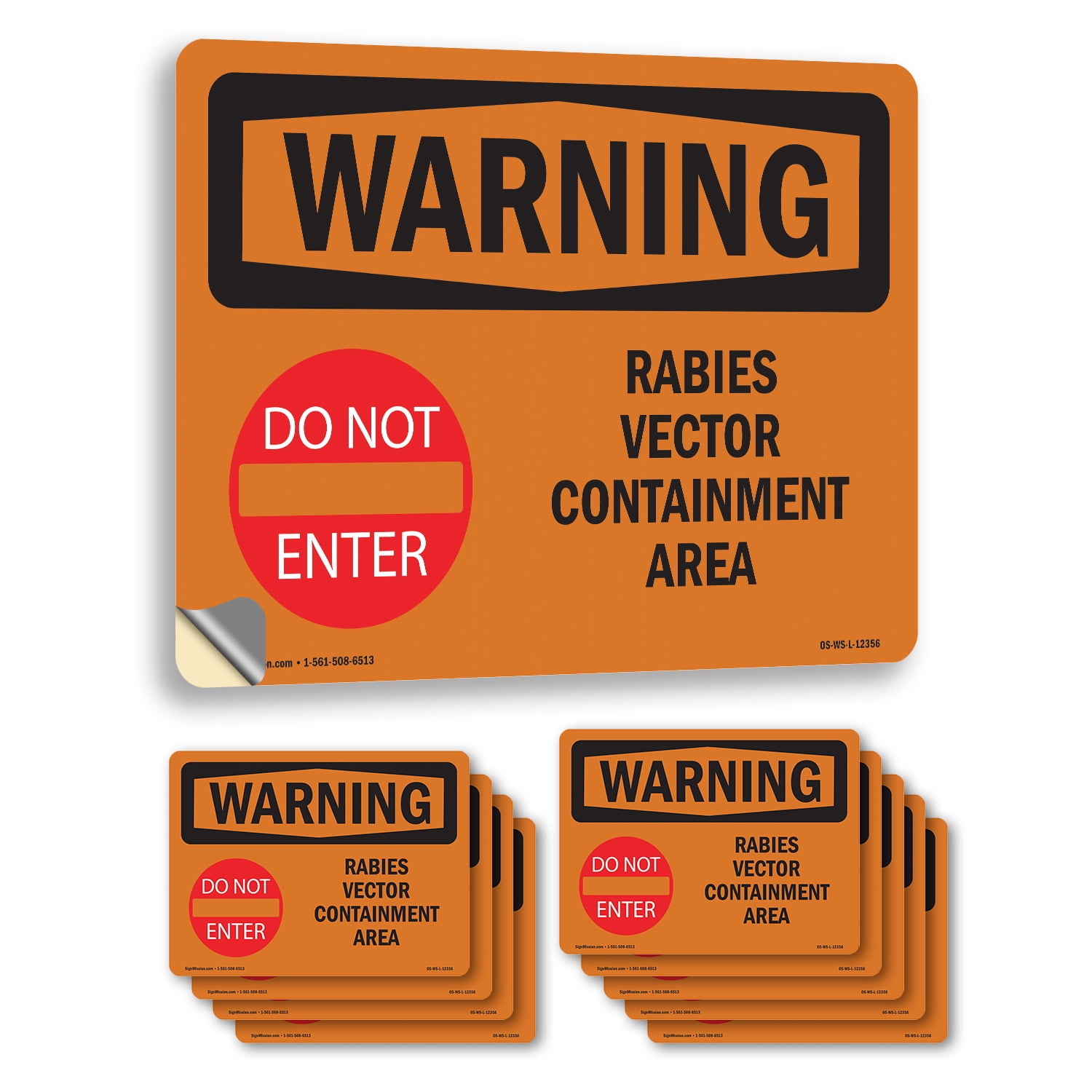 Rabies Vector Containment Area With Symbol OSHA WARNING Vinyl Decal ...