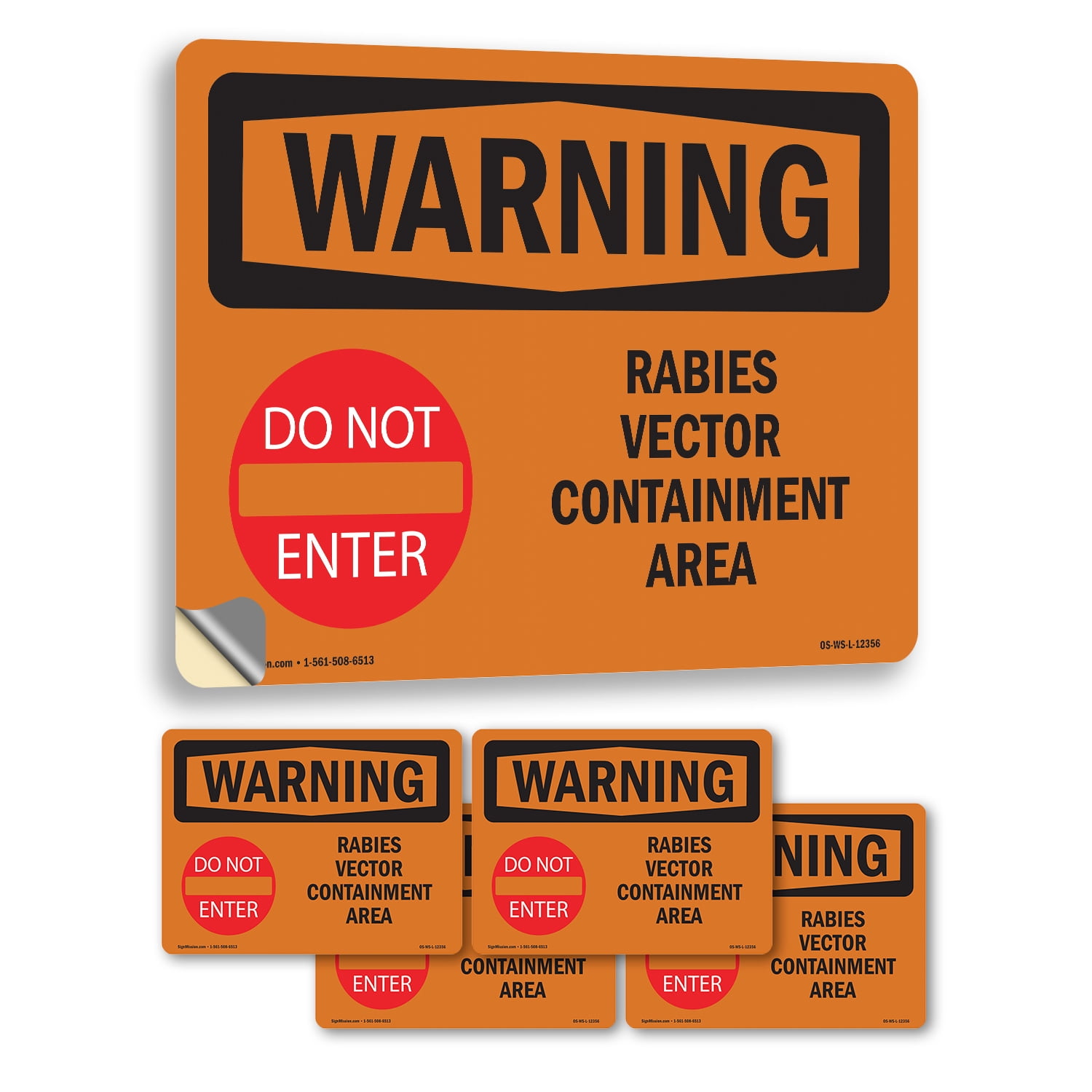 Rabies Vector Containment Area With Symbol OSHA WARNING Vinyl Decal ...