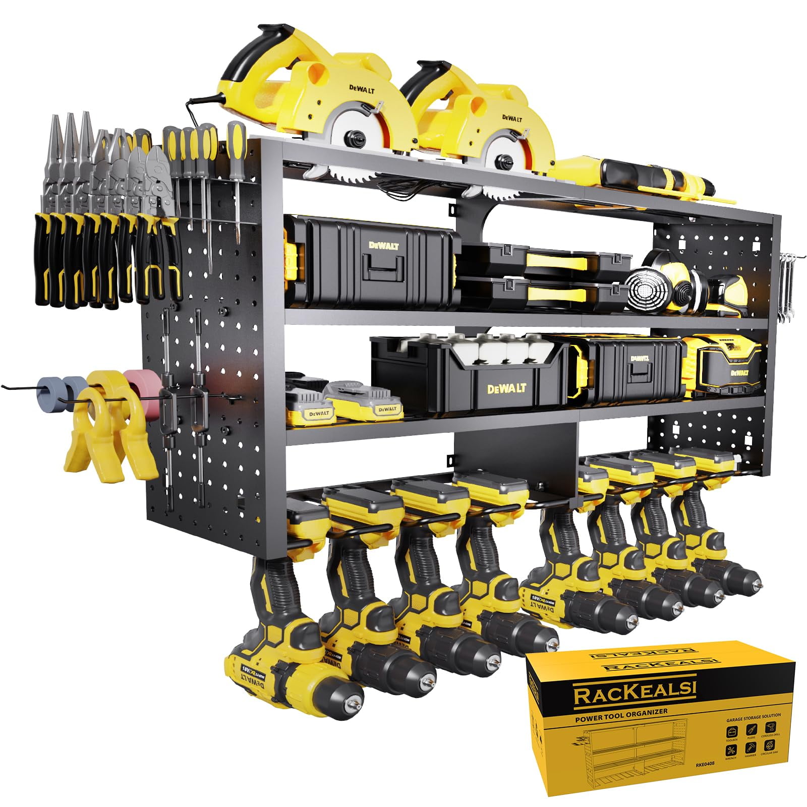 RacKeaLsi Large Power Tool Organizer Wall Mount, 4 Garage Storage ...