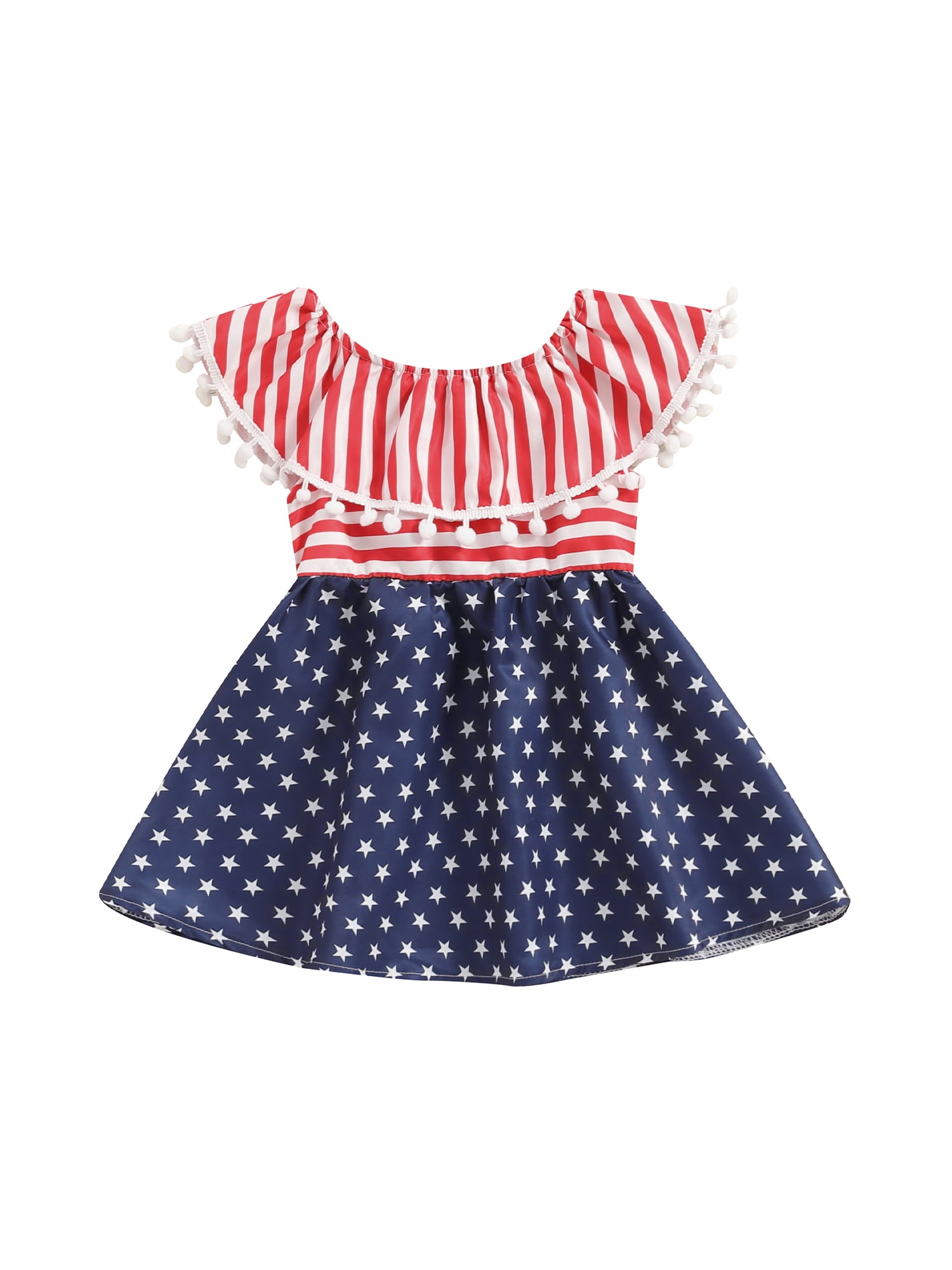 Raccmtaty 4th of July Toddler Girls Summer Dress Casual Star Stripe ...