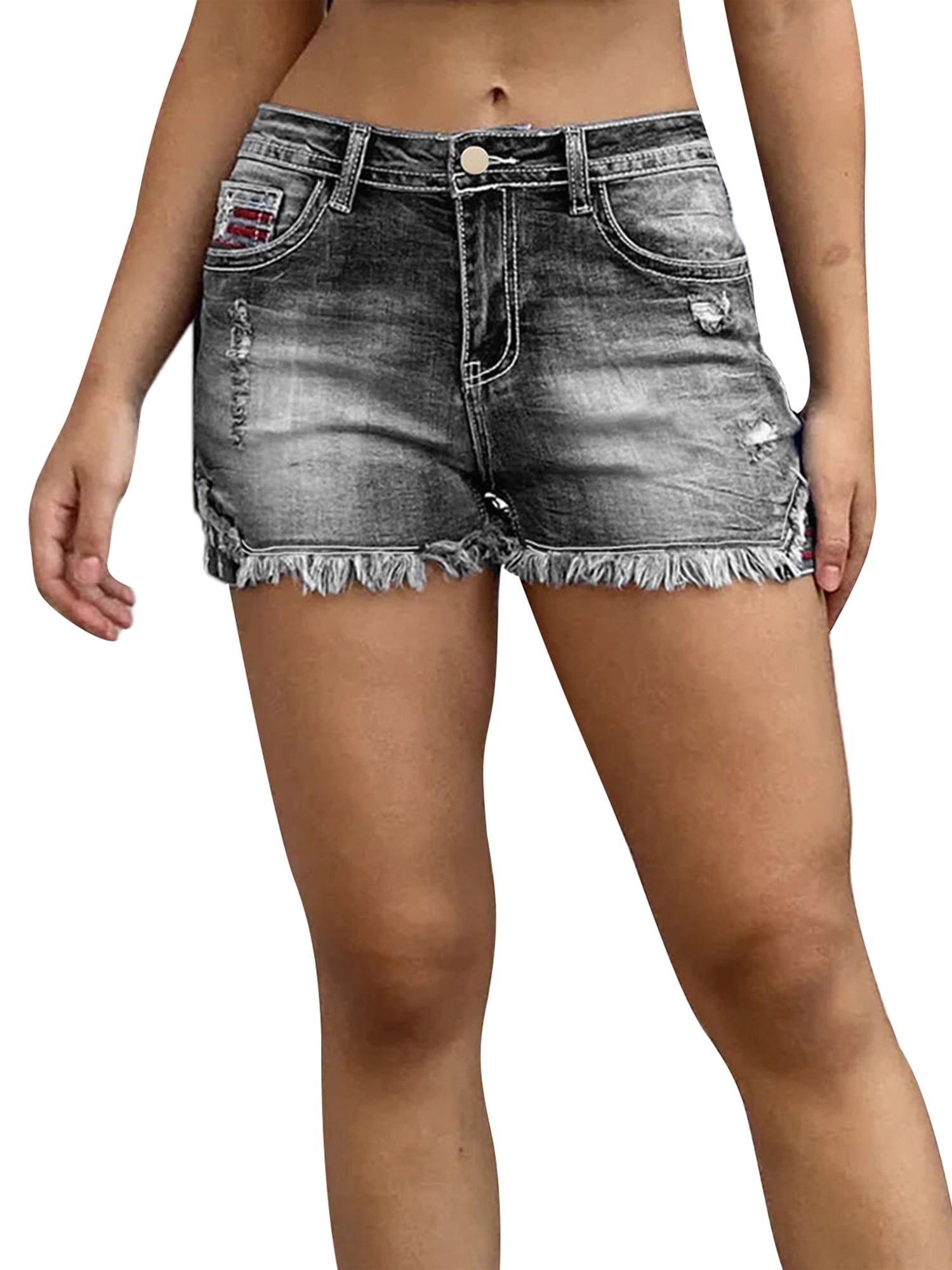 Raccmtaty Women Summer Ripped Denim Shorts Casual Raw Hem Star Stripe ...