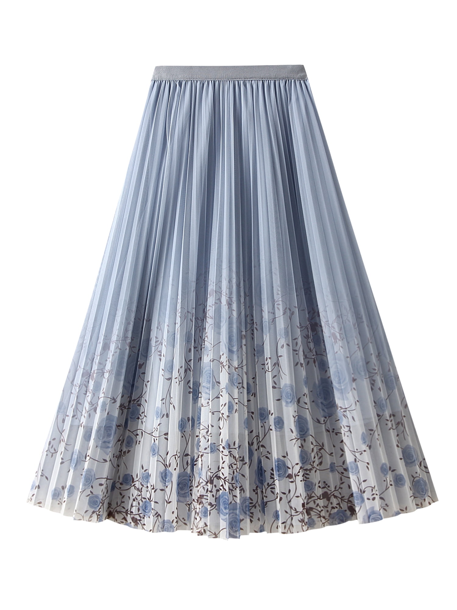 Raccmtaty Women's Midi Skirt Bow Print Elastic Waist Pleated A-Line ...