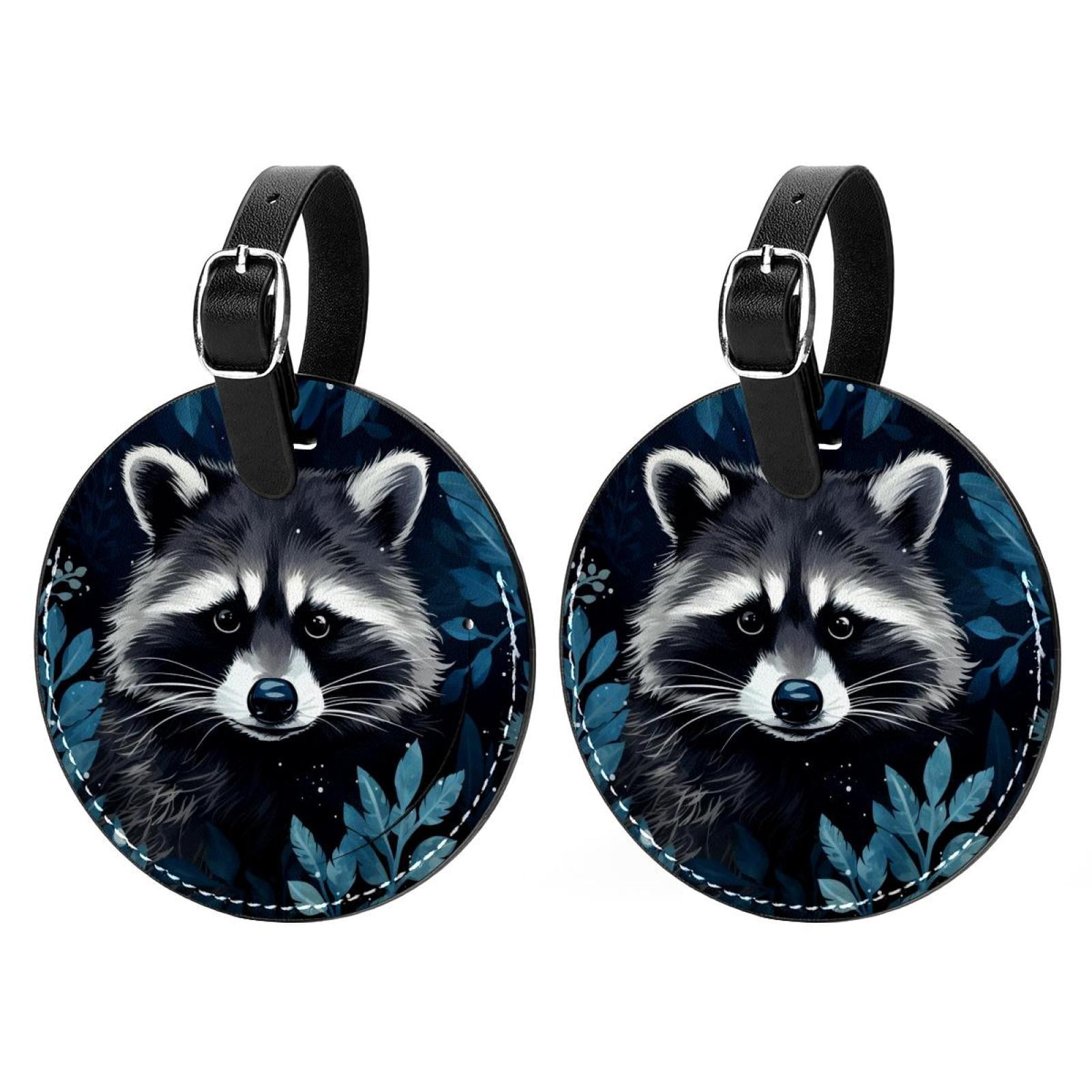 Raccoon 2Pcs PU Leather Round Luggage Tags with Privacy Cover and Name ...