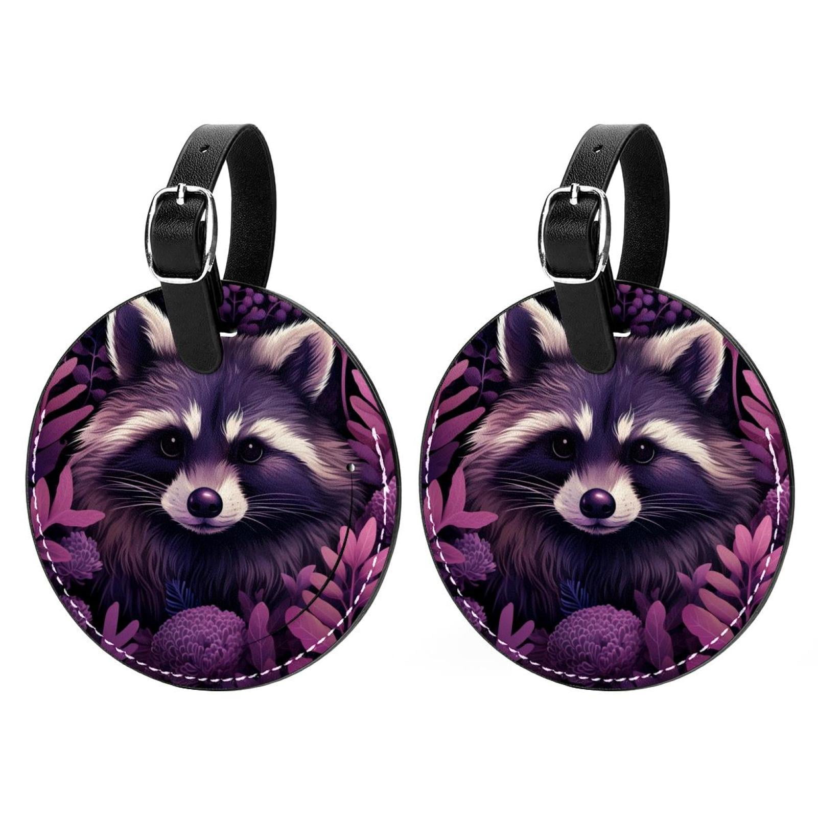 Raccoon 2Pcs PU Leather Round Luggage Tags with Privacy Cover and Name ...