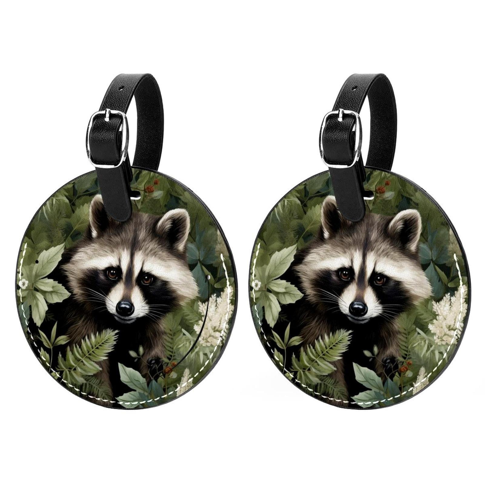 Raccoon 2Pcs PU Leather Round Luggage Tags with Privacy Cover and Name ...