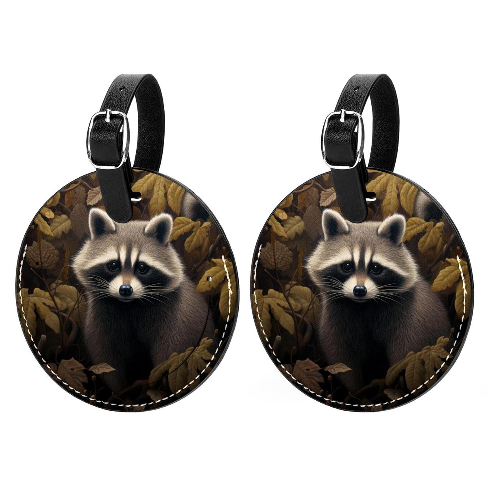 Raccoon 2Pcs PU Leather Round Luggage Tags with Privacy Cover and Name ...