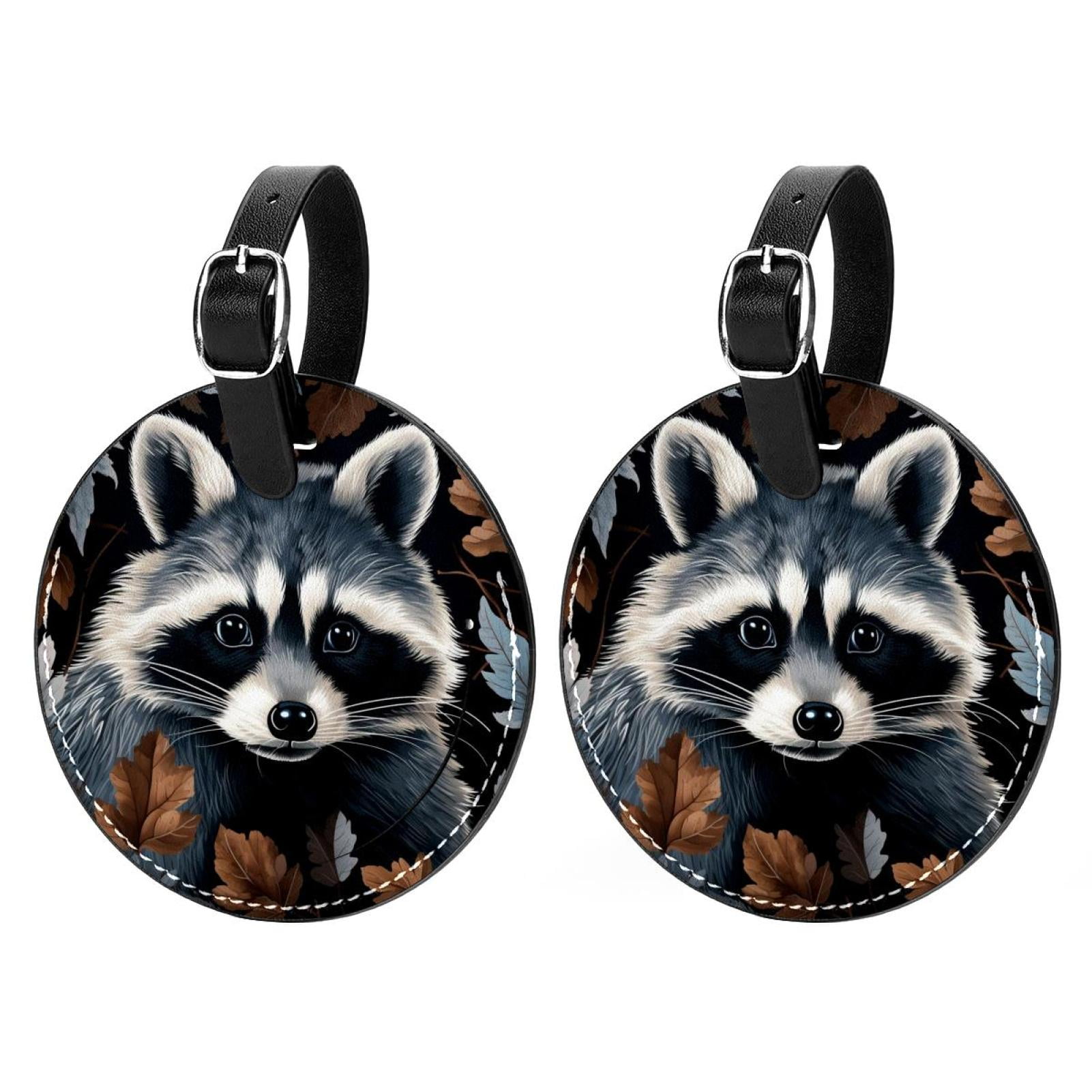 Raccoon 2Pcs PU Leather Round Luggage Tags with Privacy Cover and Name ...