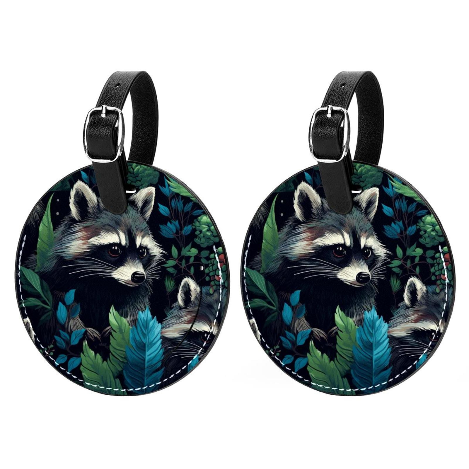 Raccoon 2Pcs PU Leather Round Luggage Tags with Privacy Cover and Name ...