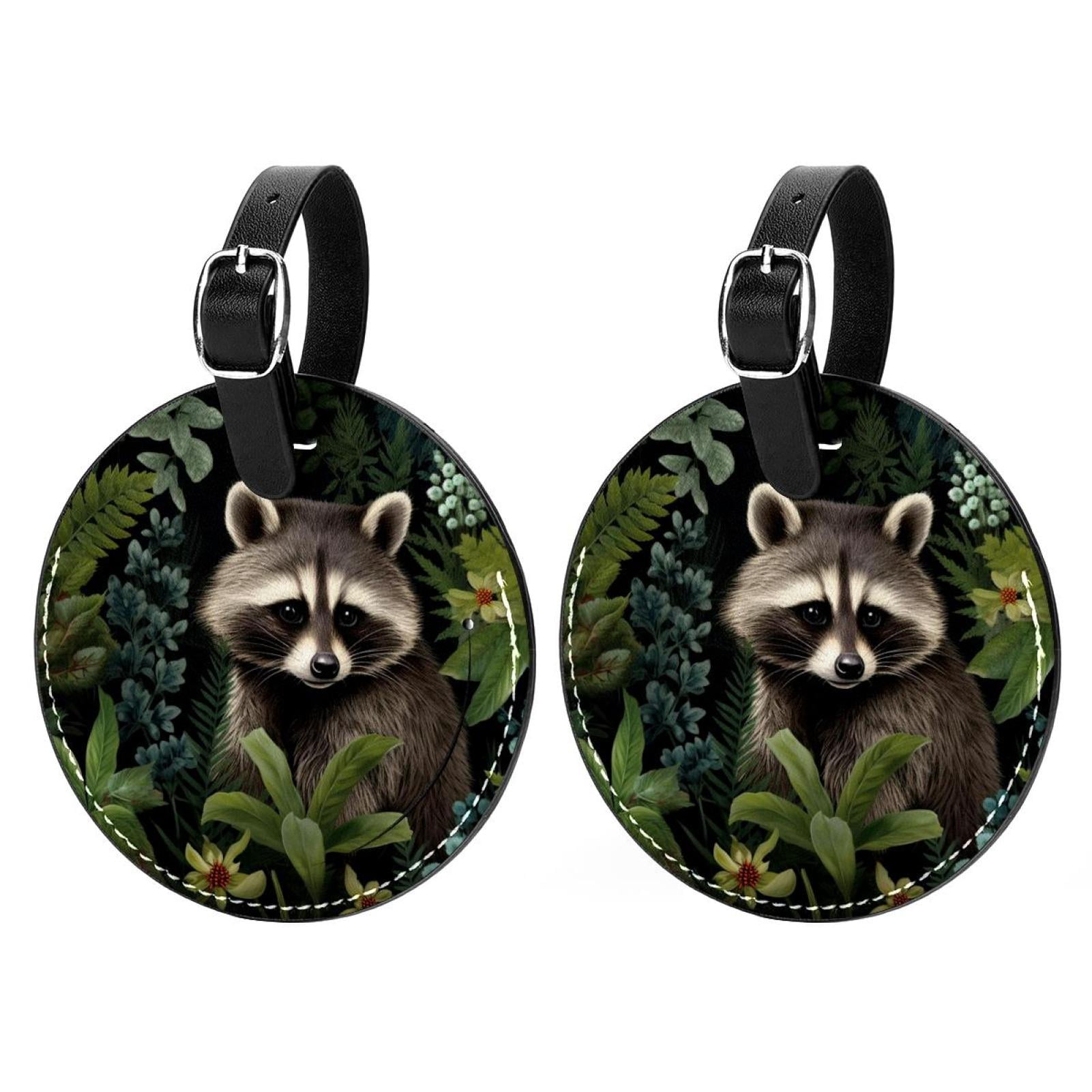 Raccoon 2Pcs PU Leather Round Luggage Tags with Privacy Cover and Name ...