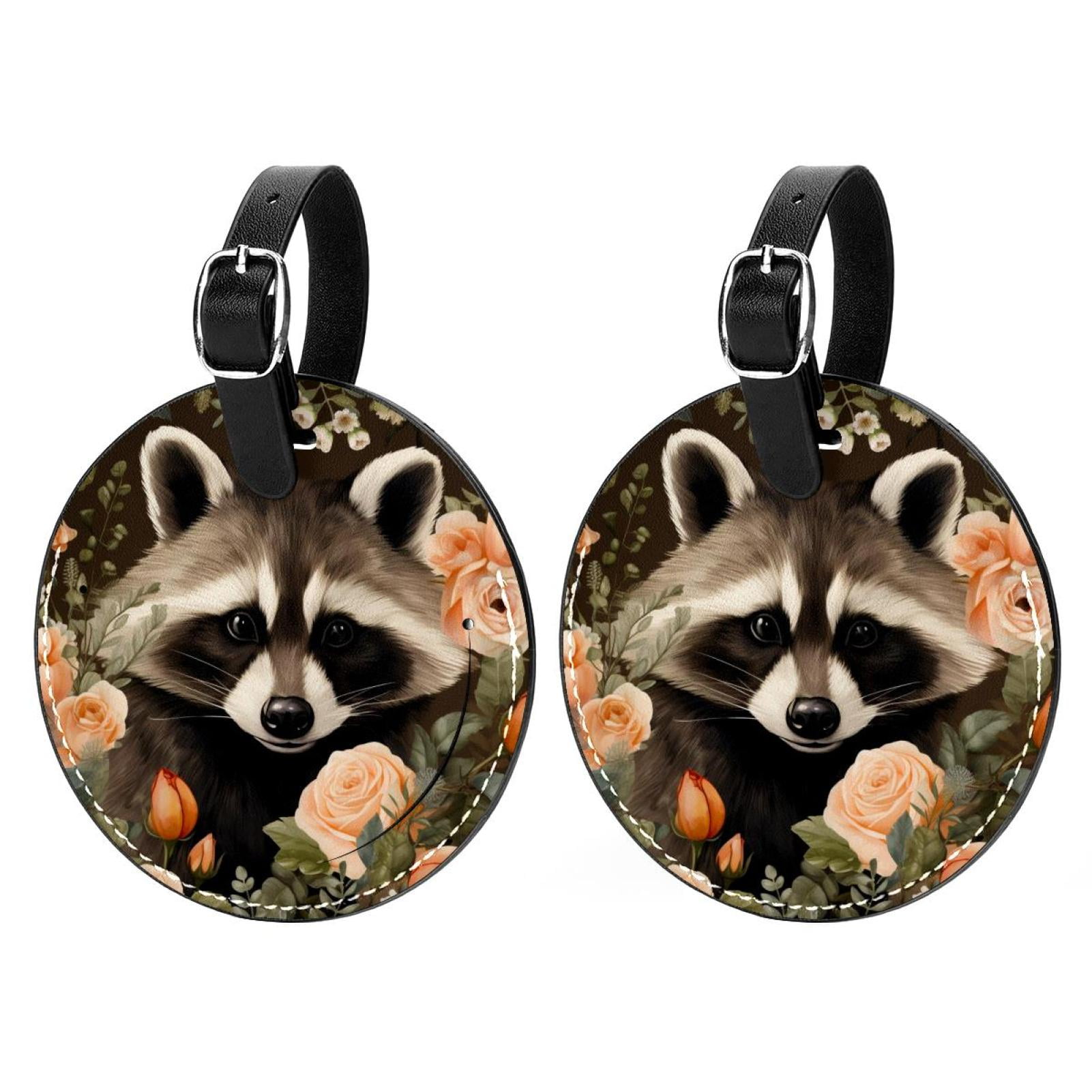 Raccoon 2pcs PU Leather Round Bag Tags Suitcase Handbag Tags with ...