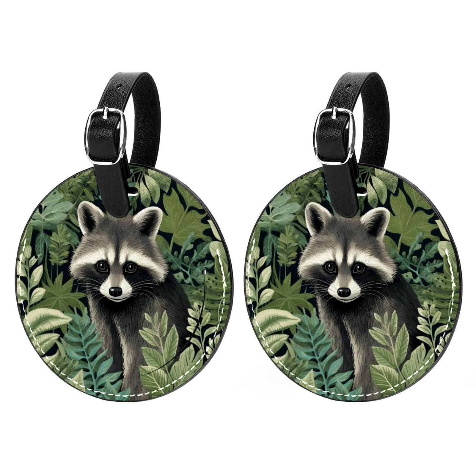 Raccoon 2pcs PU Leather Round Bag Tags Suitcase Handbag Tags with ...