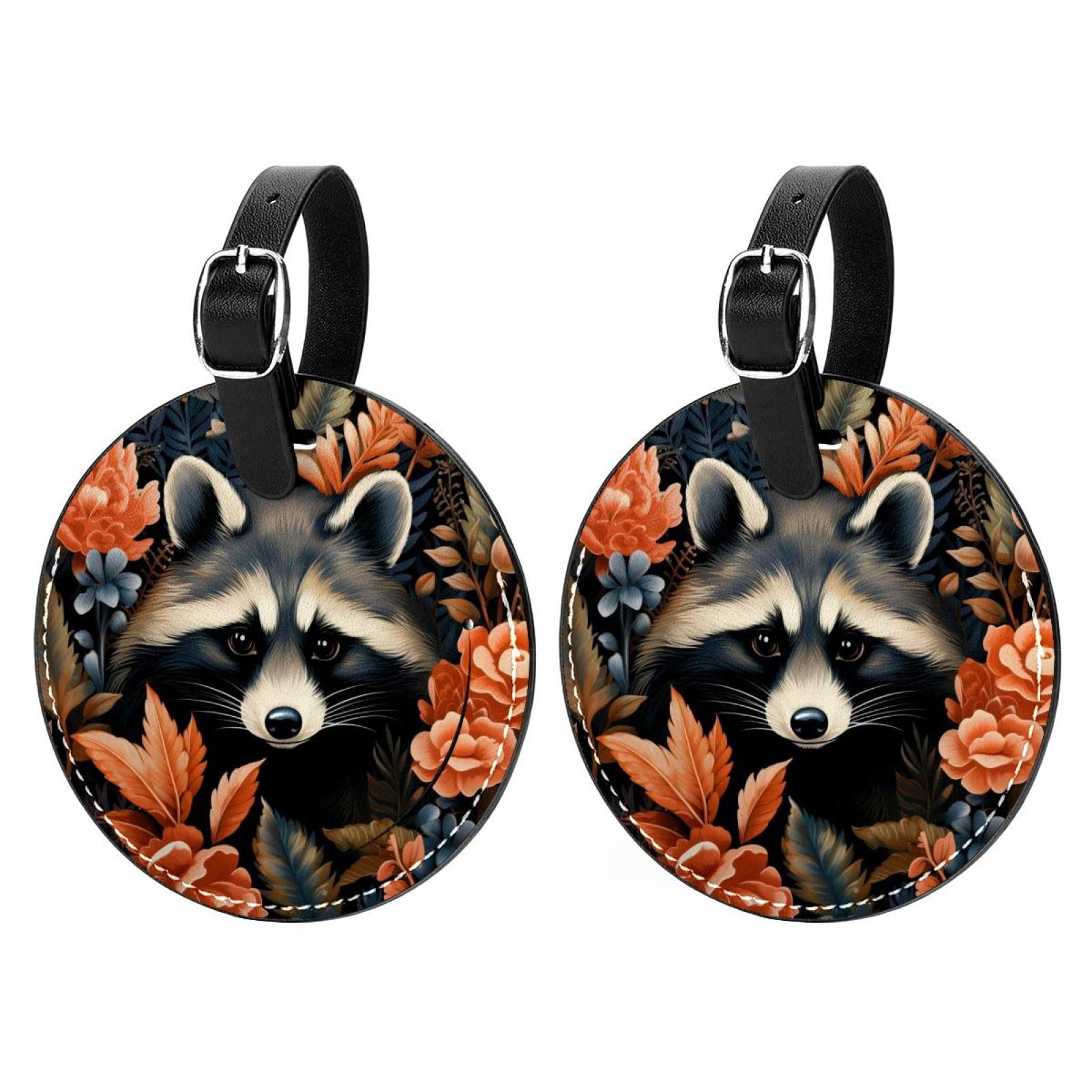 Raccoon 2pcs PU Leather Round Bag Tags with Privacy Cover and Name ID ...