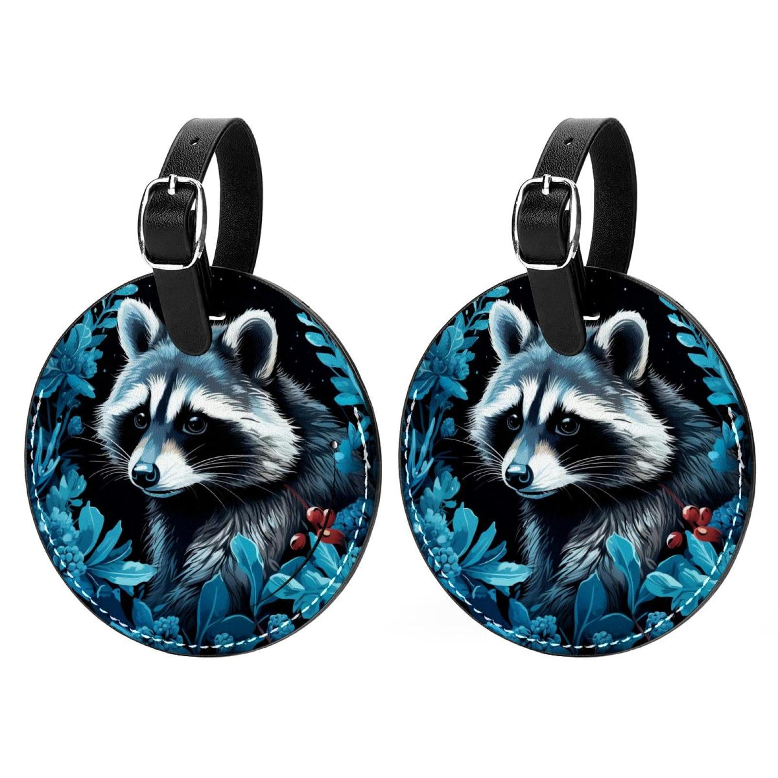 Raccoon 2pcs PU Leather Round Bag Tags with Privacy Cover and Name ID ...