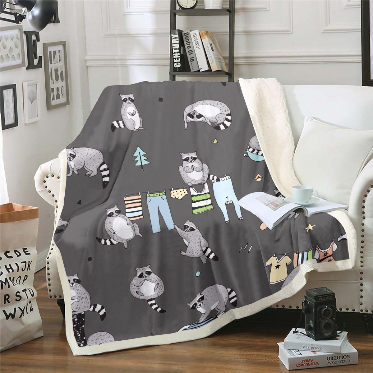 Raccoon 90"x90" Throw Blanket ,Cute Cartoon Wildlife Fleece Blanket ...