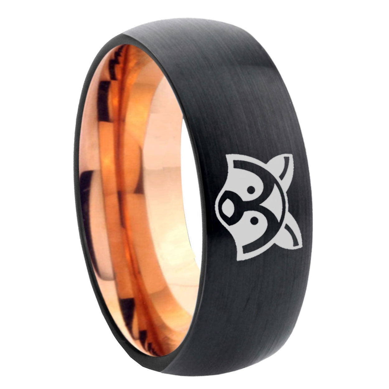 Raccoon Animal 8MM Dome Black And Rose Gold Tungsten Wedding Ring ...