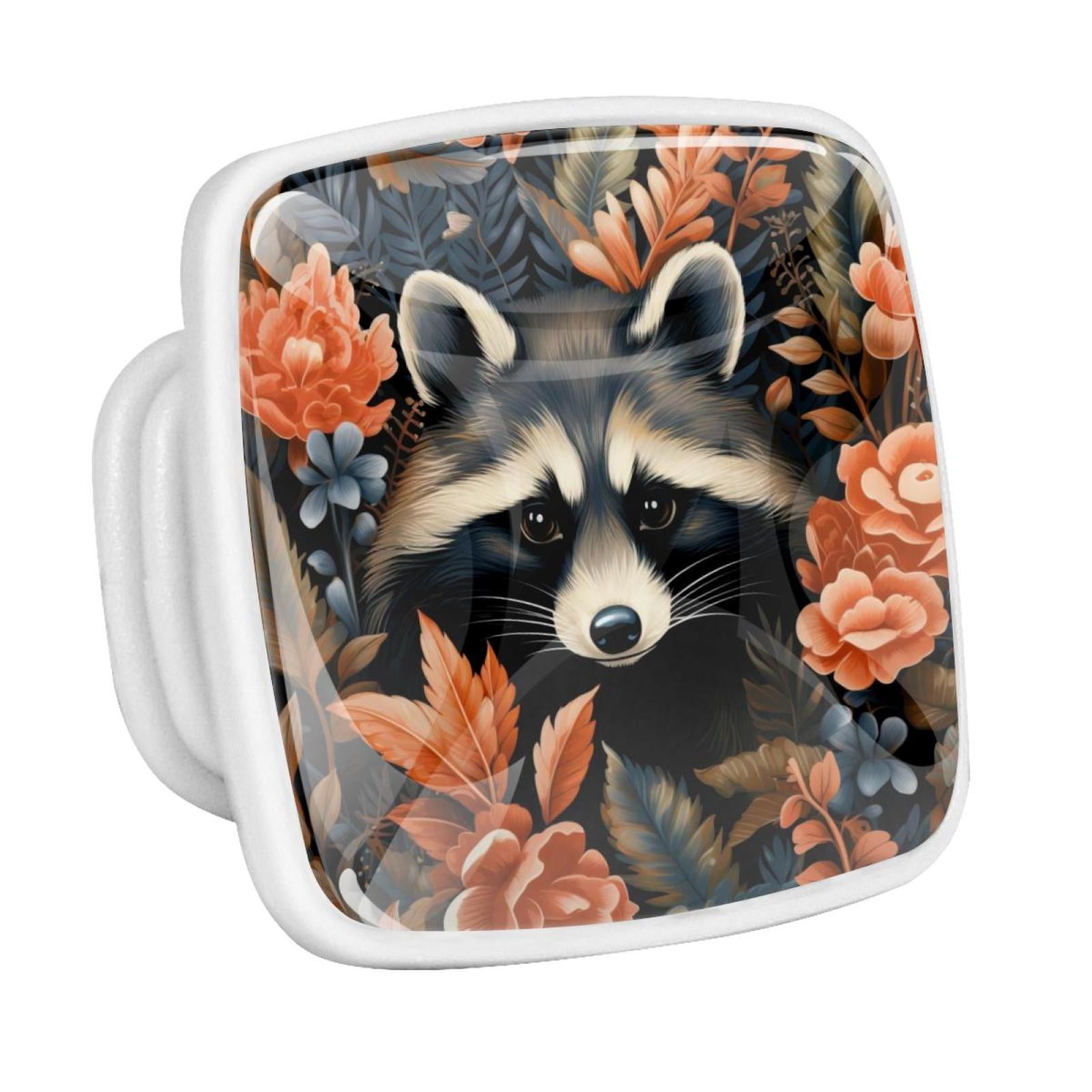 Raccoon Animals Fluorescent Drawer Pulls with Screws Square 4-Pack Glow ...