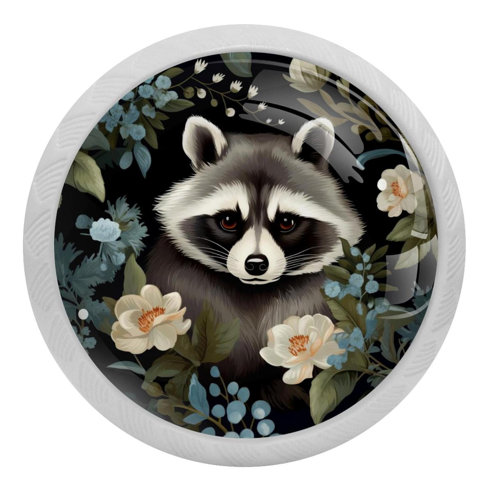 Raccoon Animals Pattern 4PCS Cabinet Knobs Pulls Fluorescent Drawer ...