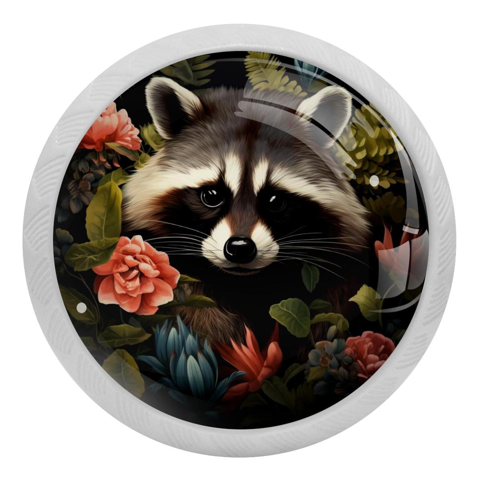 Raccoon Animals Pattern 4PCS Cabinet Knobs Pulls Fluorescent Drawer ...