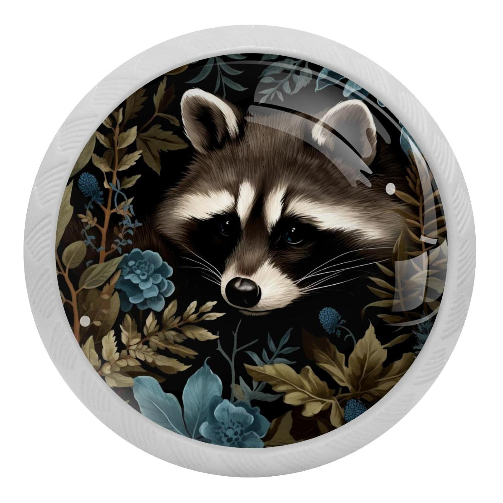 Raccoon Animals Pattern 4PCS Cabinet Knobs Pulls Fluorescent Drawer ...