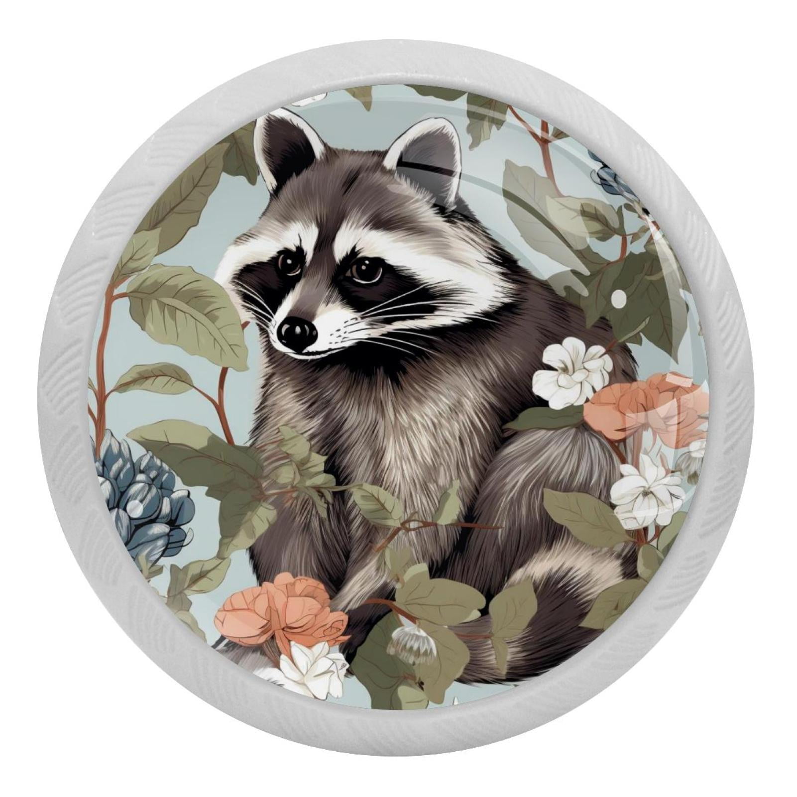 Raccoon Animals Pattern 4PCS Cabinet Knobs Pulls Fluorescent Drawer ...