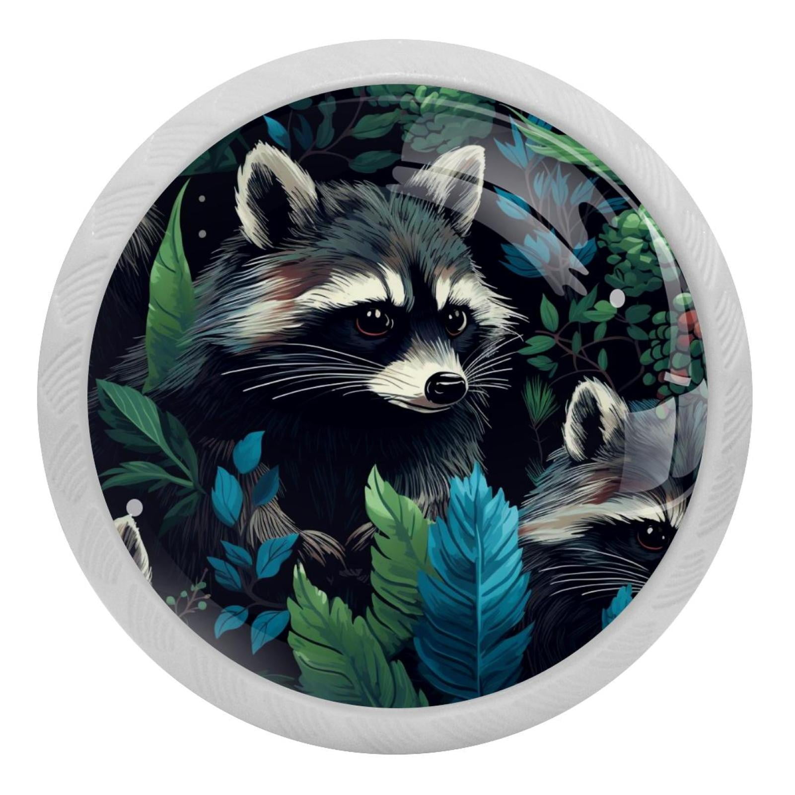 Raccoon Animals Pattern 4PCS Cabinet Knobs Pulls Fluorescent Drawer ...