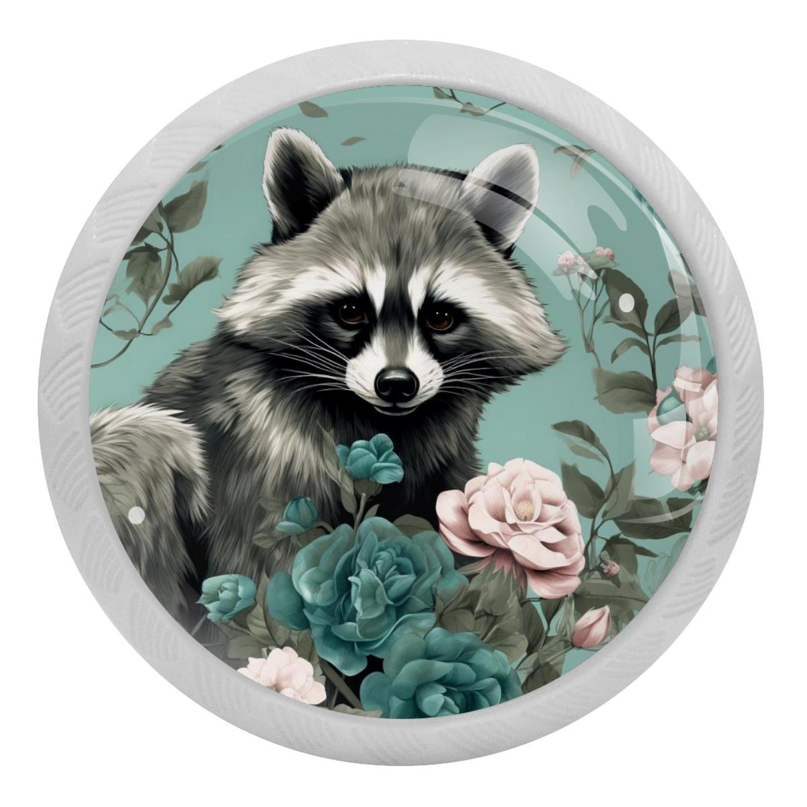 Raccoon Animals Pattern 4PCS Cabinet Knobs Pulls Fluorescent Drawer ...