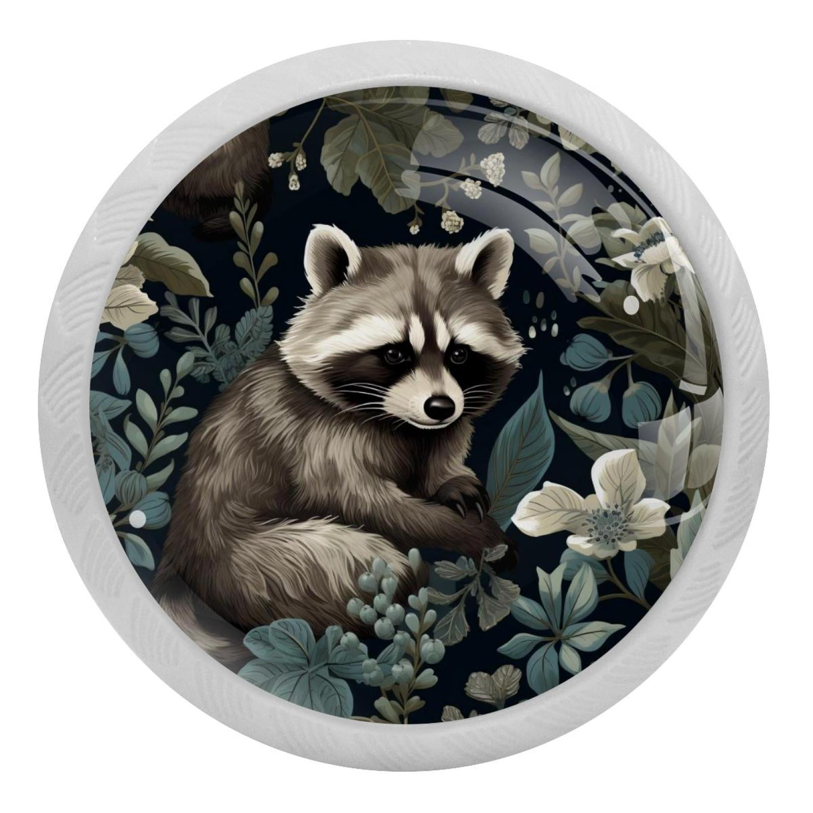 Raccoon Animals Pattern 4PCS Cabinet Knobs Pulls Fluorescent Drawer ...