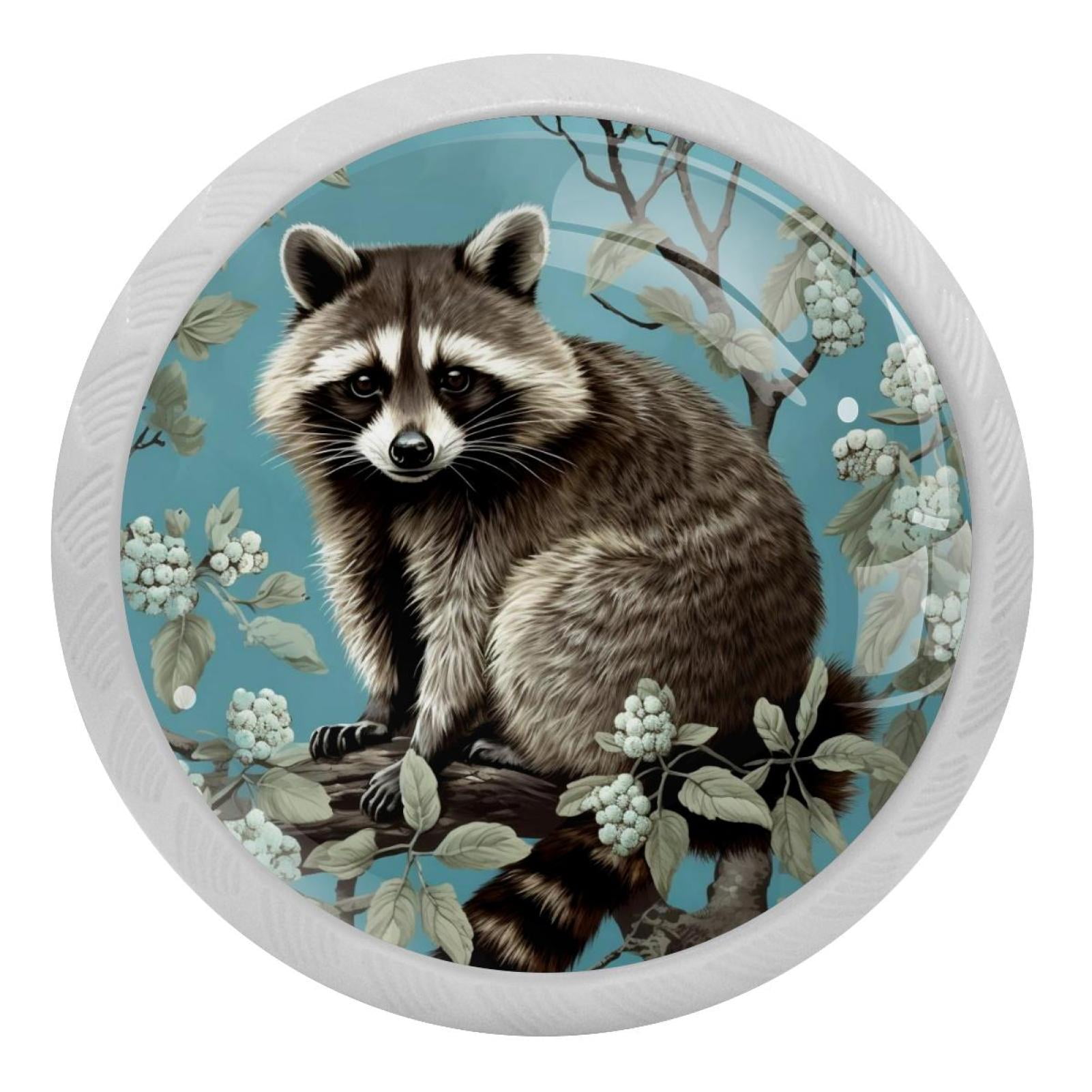 Raccoon Animals Pattern 4PCS Cabinet Knobs Pulls Fluorescent Drawer ...