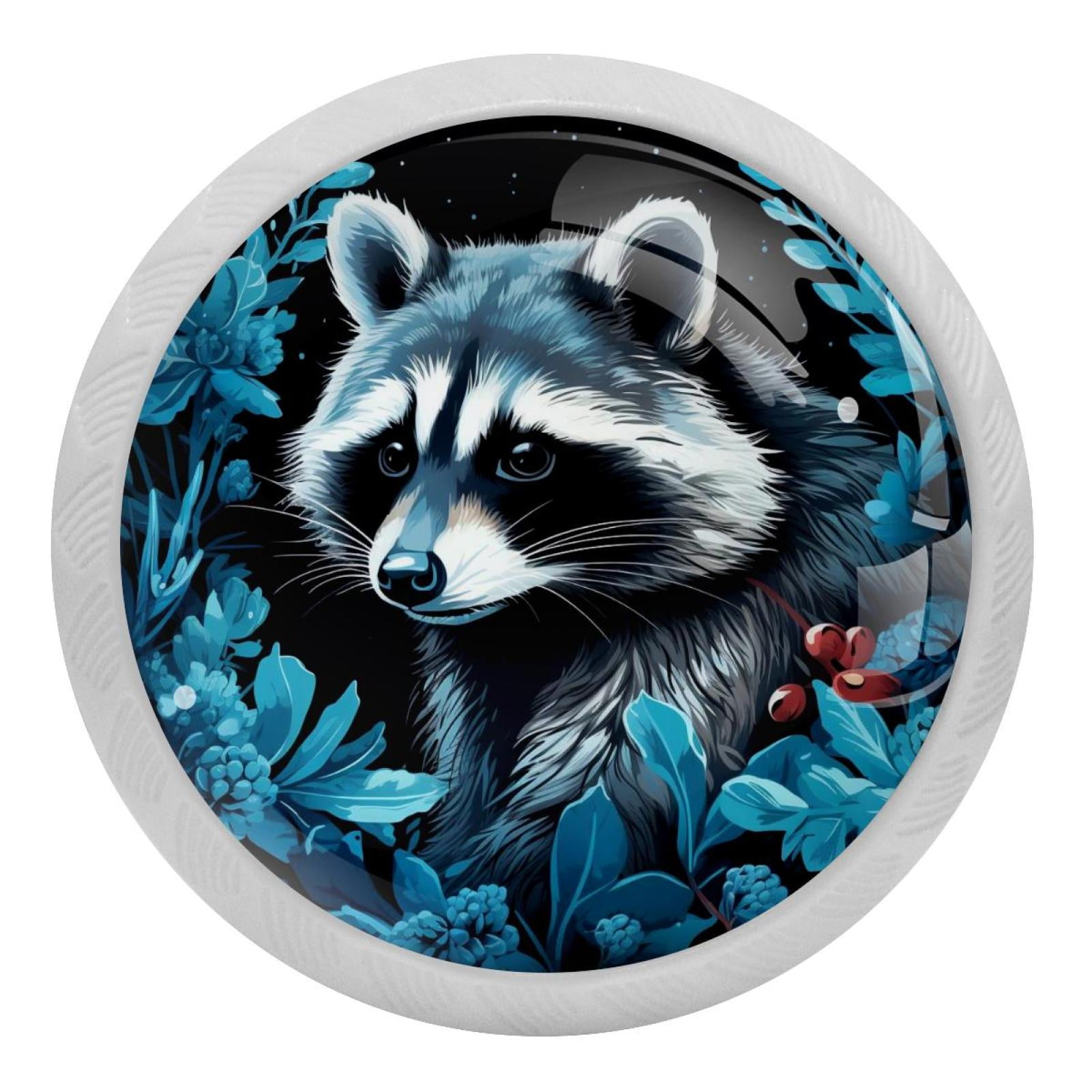 Raccoon Animals Pattern 4PCS Cabinet Knobs Pulls Fluorescent Drawer ...