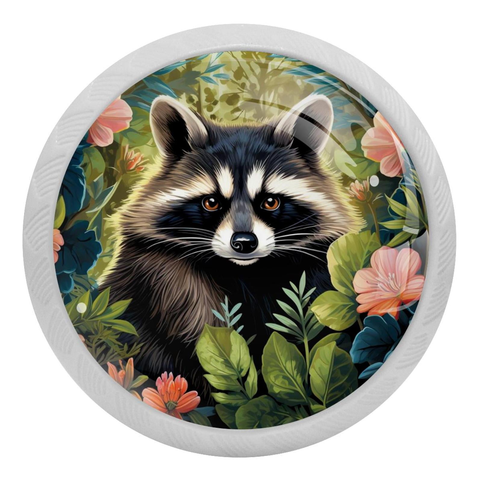 Raccoon Animals Pattern 4PCS Cabinet Knobs Pulls Fluorescent Drawer ...