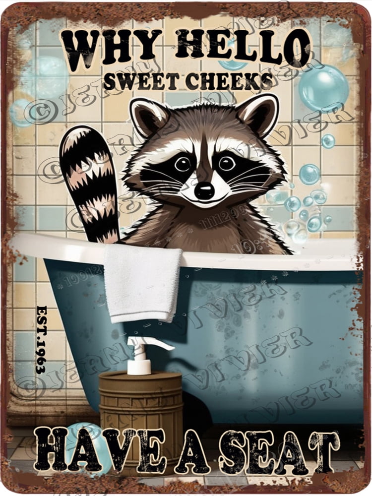 Raccoon Bathroom Rules Aluminum Sign,12"x16", Waterproof, Vintage Tin ...