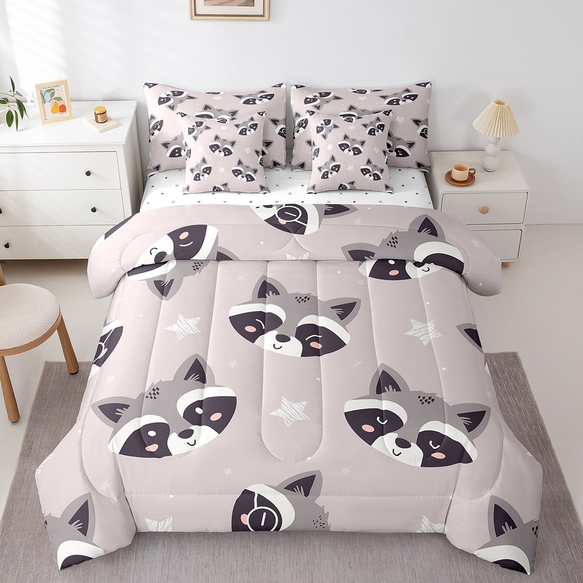 Raccoon Bed in a Bag Queen Comforter Set 7 Piece,Cute Cartoon Wild ...