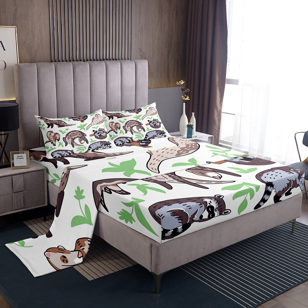 Raccoon Bed Sheets Set Capybara Full Sheet Set,Cartoon Wildlife Flat ...