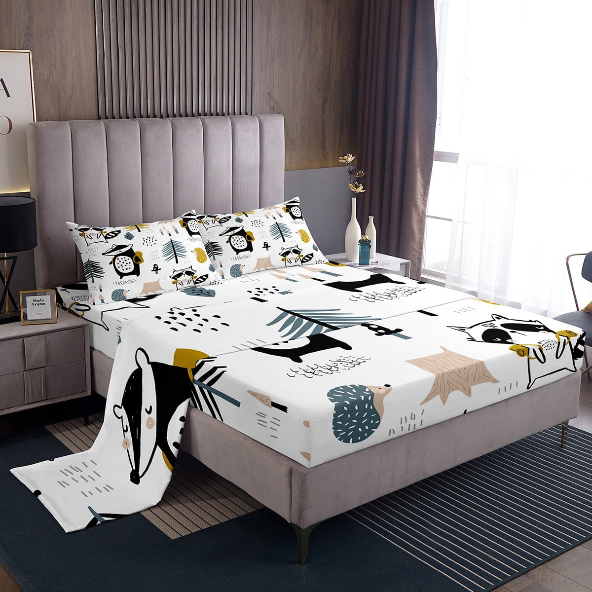 Raccoon Bed Sheets Set Cute Hedgehog Queen Sheet Set for Boys Kids ...