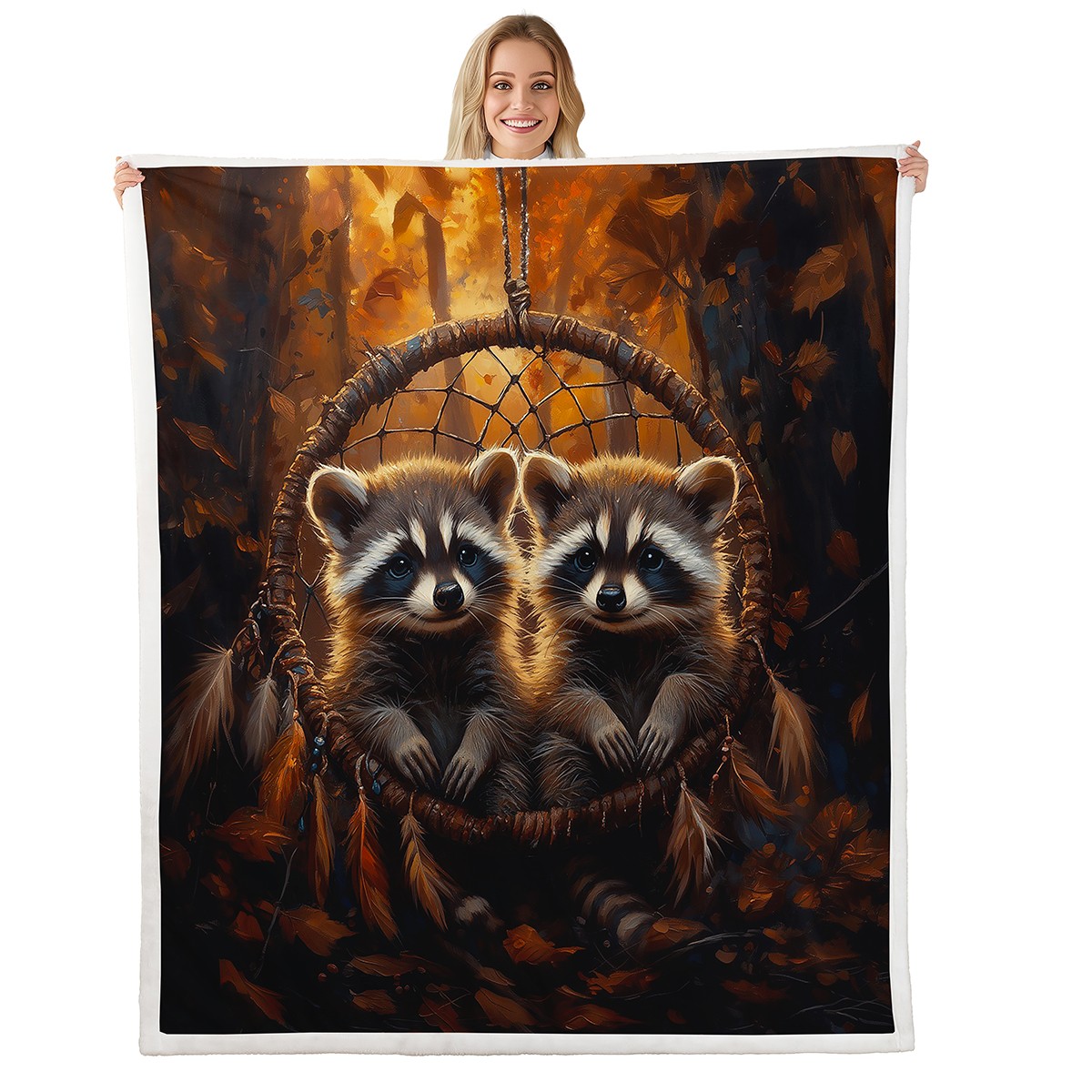 Raccoon Blanket Dream Catcher Fleece Blanket,Boho Feather Throw Blanket ...