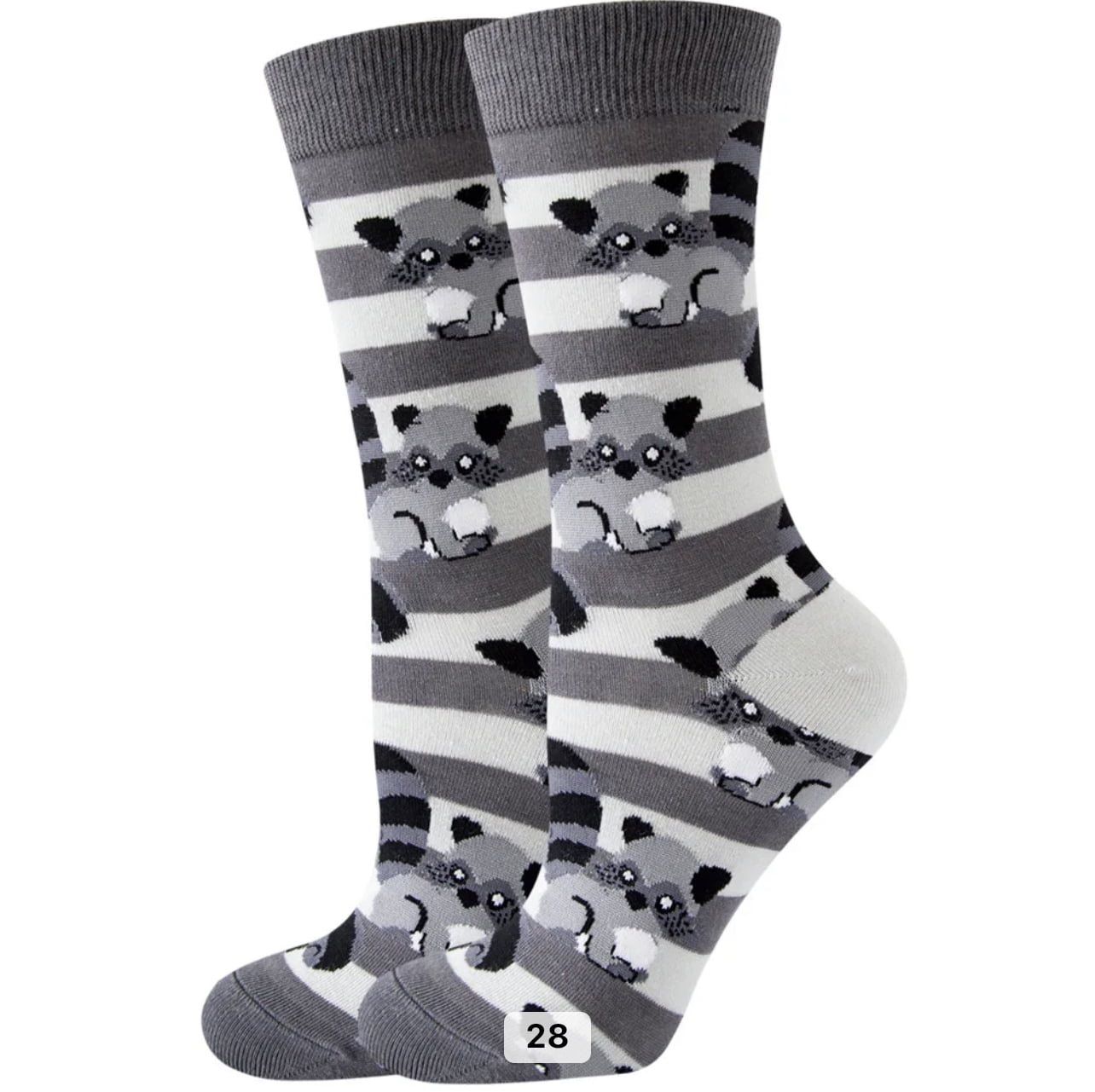 Raccoon Cartoon Socks, Womens Fun Novelty Crew Character 360 Degree ...