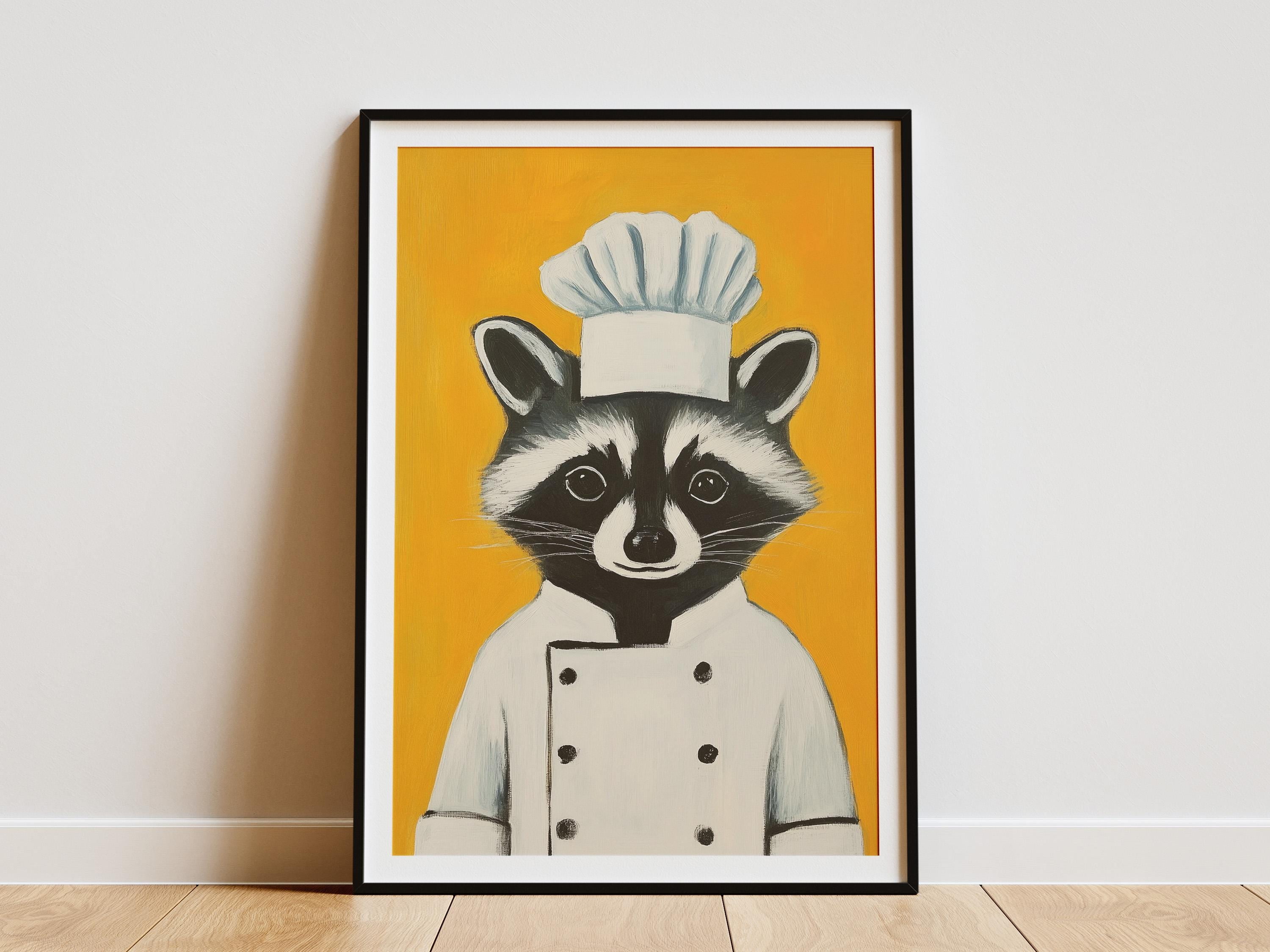 Raccoon Chef Art Print Funny Animal Poster Kitchen Decor Whimsical Wall ...