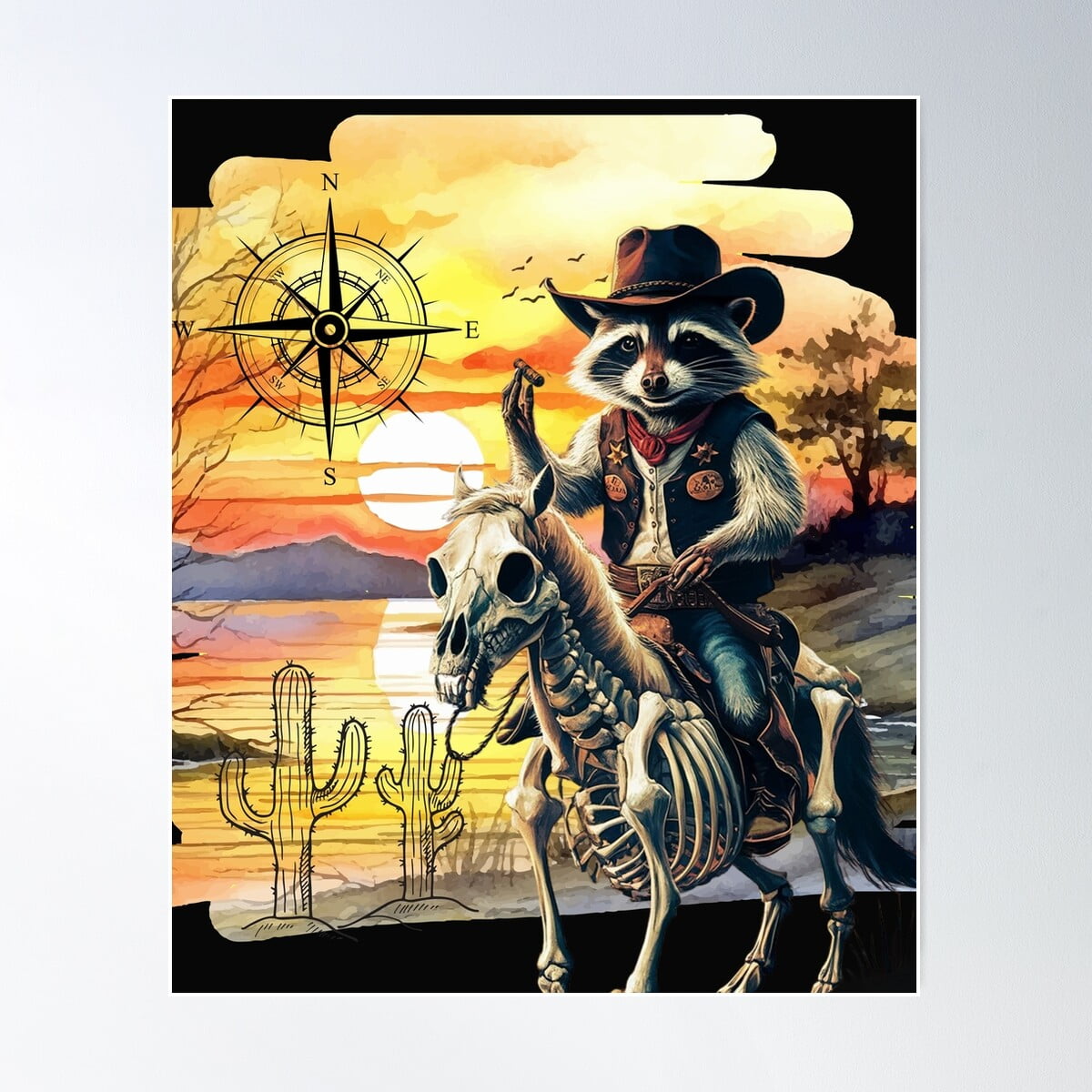 Raccoon Cowboy Raccoon In The Wild West Poster Wall Art, Modern Wall ...