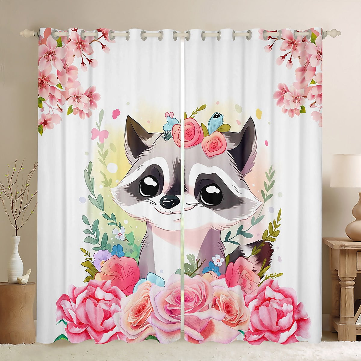 Raccoon Curtains & Drapes Cute Lovely Animal Blackout Curtains Cartoon ...