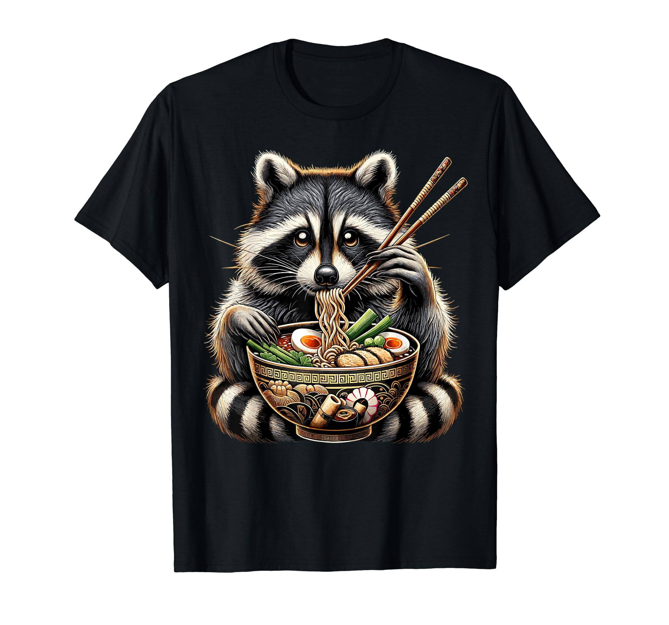 Raccoon Eating Japanese Noodles Kawaii Ramen Bowl Raccoon T-Shirt ...